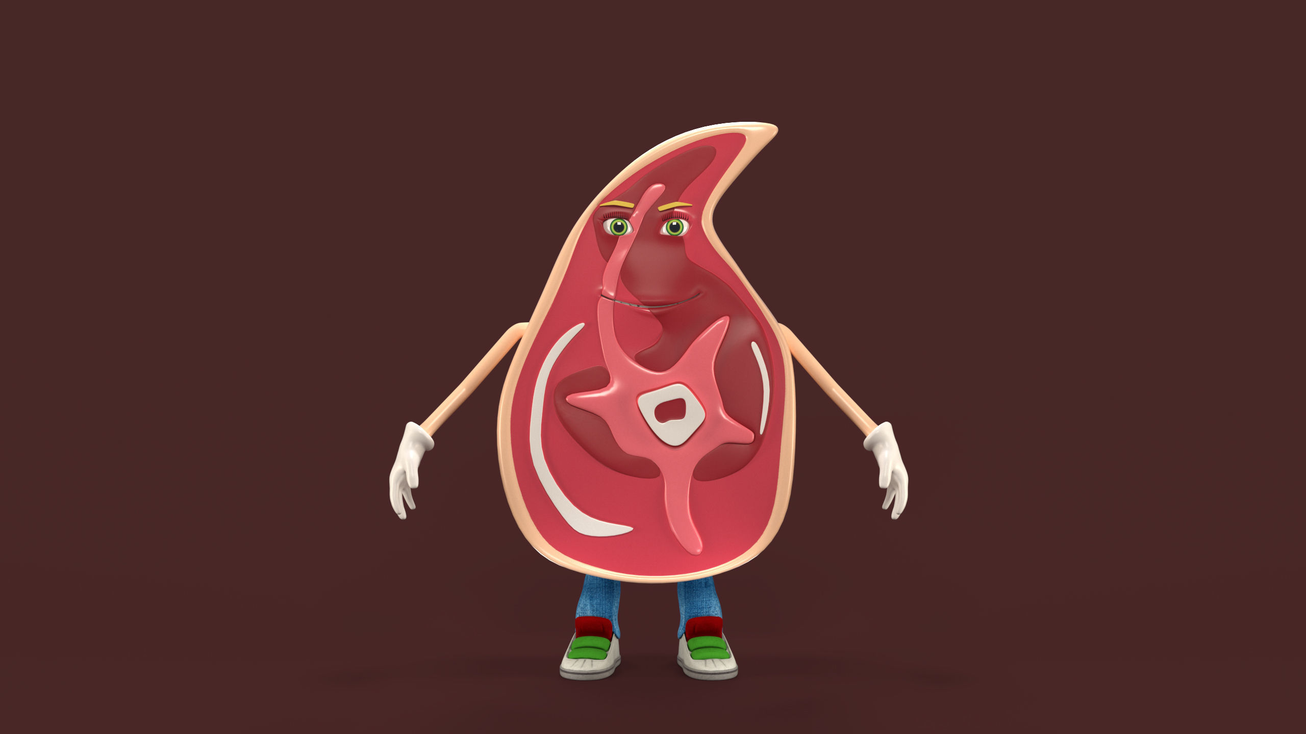 Cartoon food meat girl 3D model rigged | CGTrader