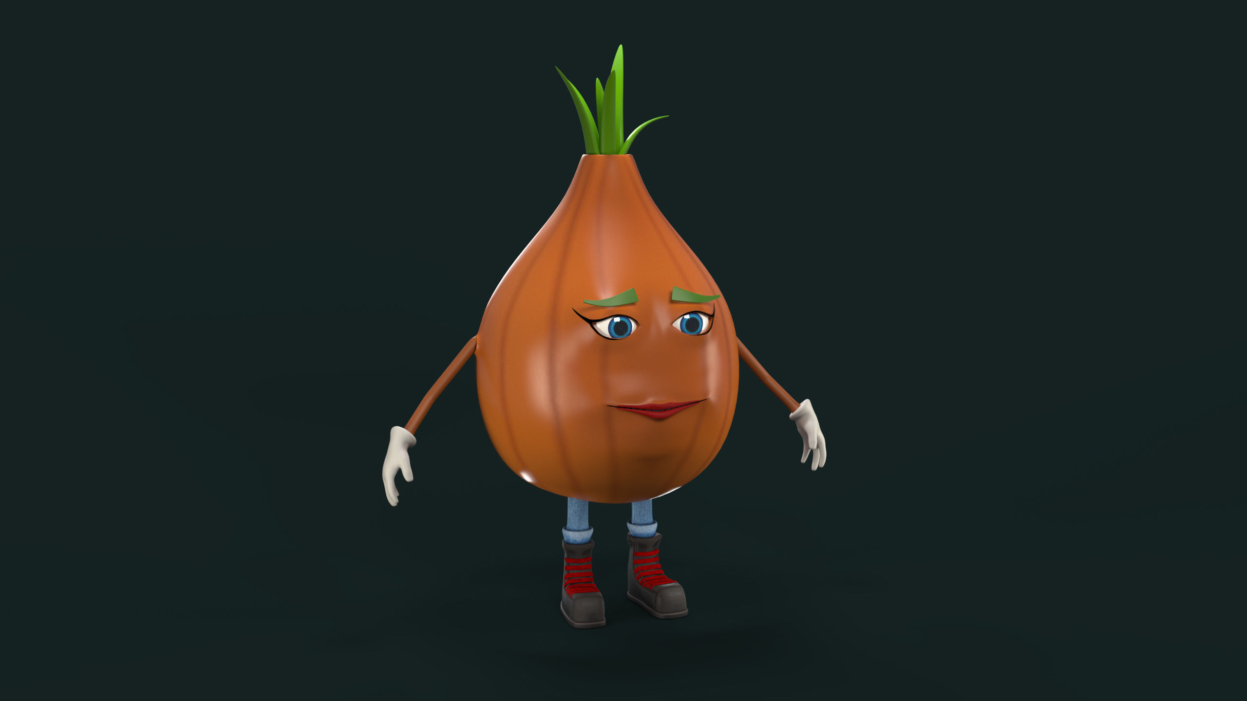 Cartoon food onion girl 3D model rigged | CGTrader