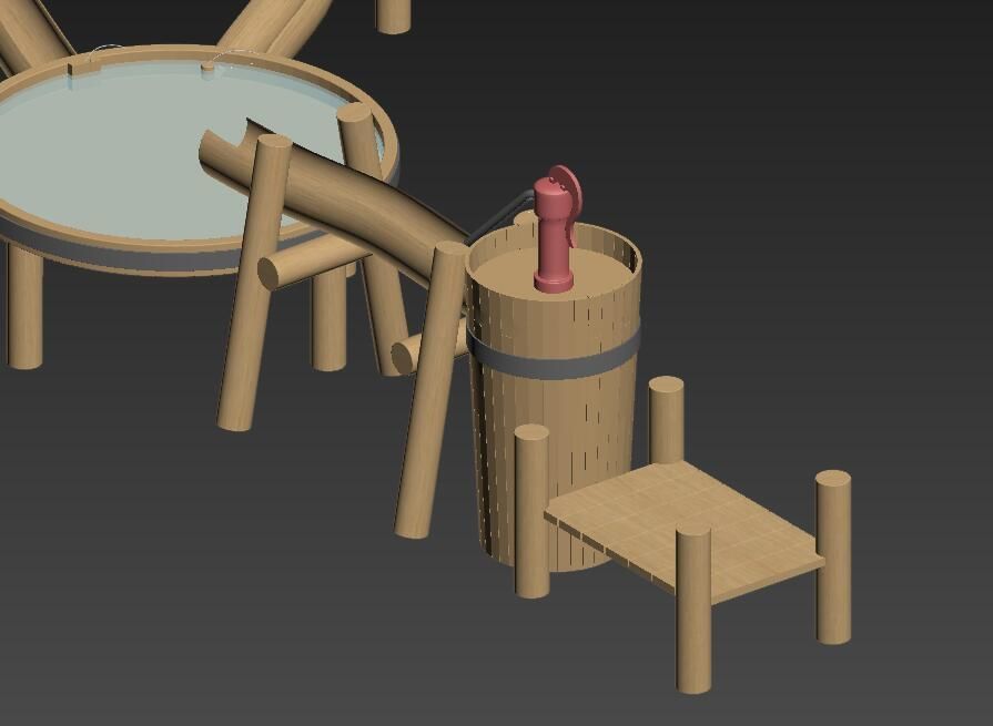 Wooden children outdoor water play equipment 3D model | CGTrader