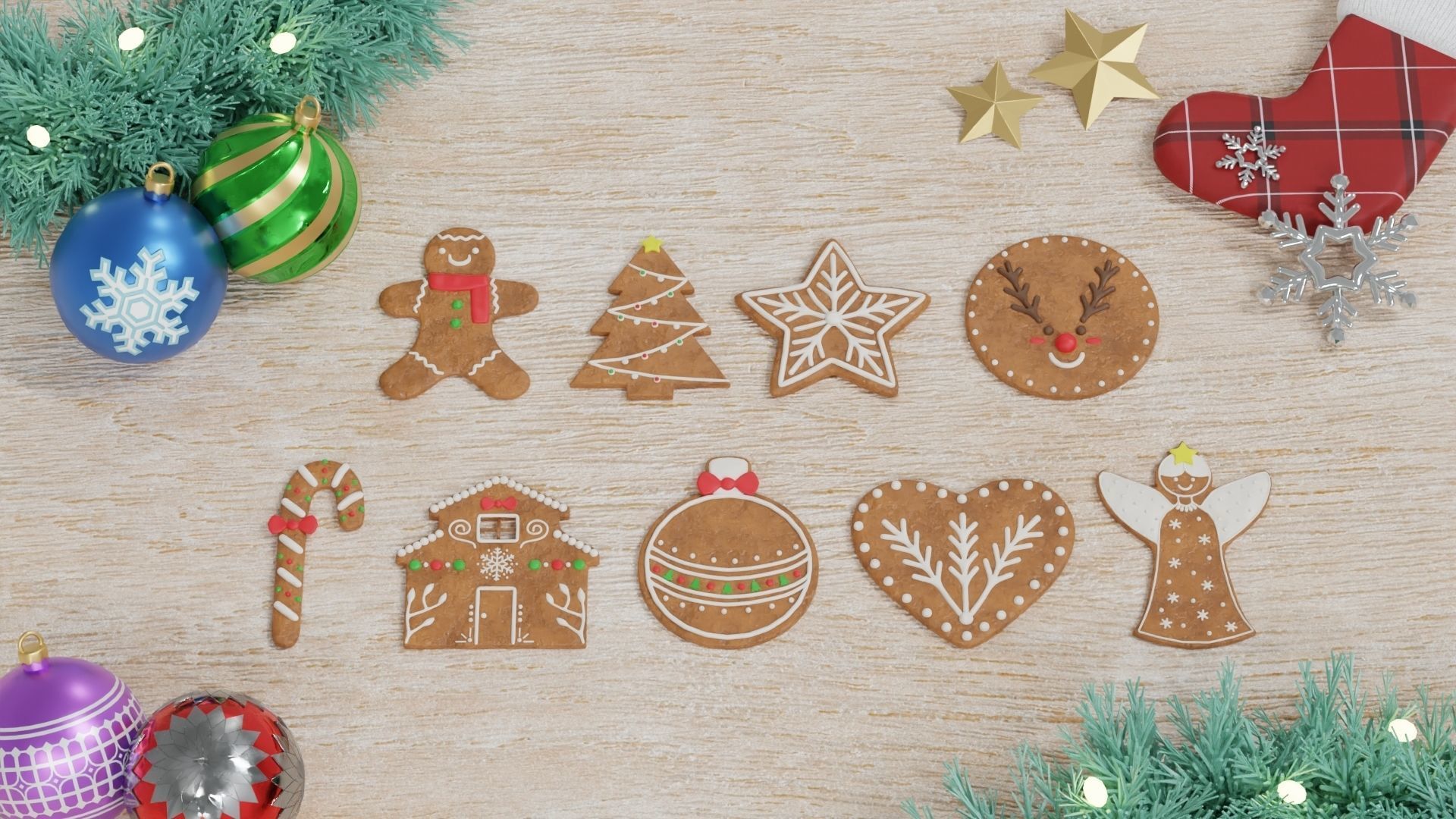 Gingerbread Christmas Cookie Set 2 3D model | CGTrader