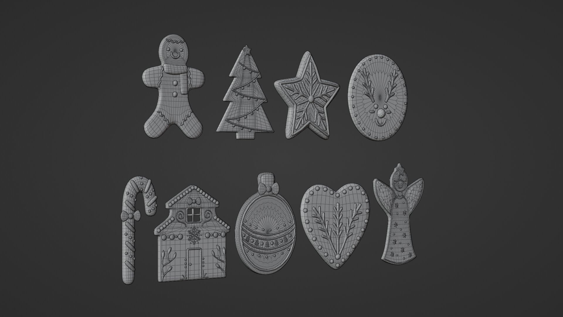 Gingerbread Christmas Cookie Set 2 3D model | CGTrader