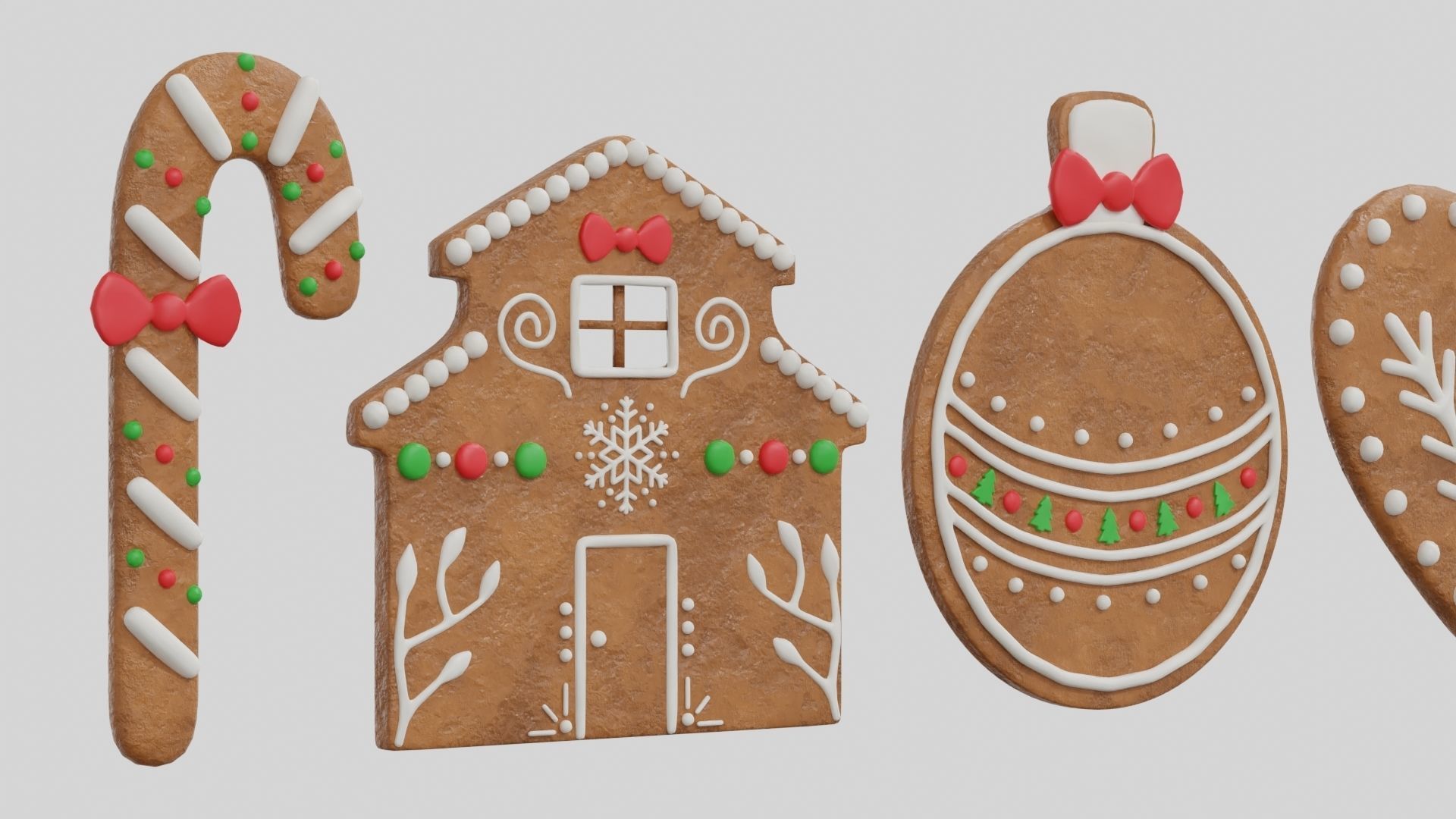 Gingerbread Christmas Cookie Set 2 3D model | CGTrader
