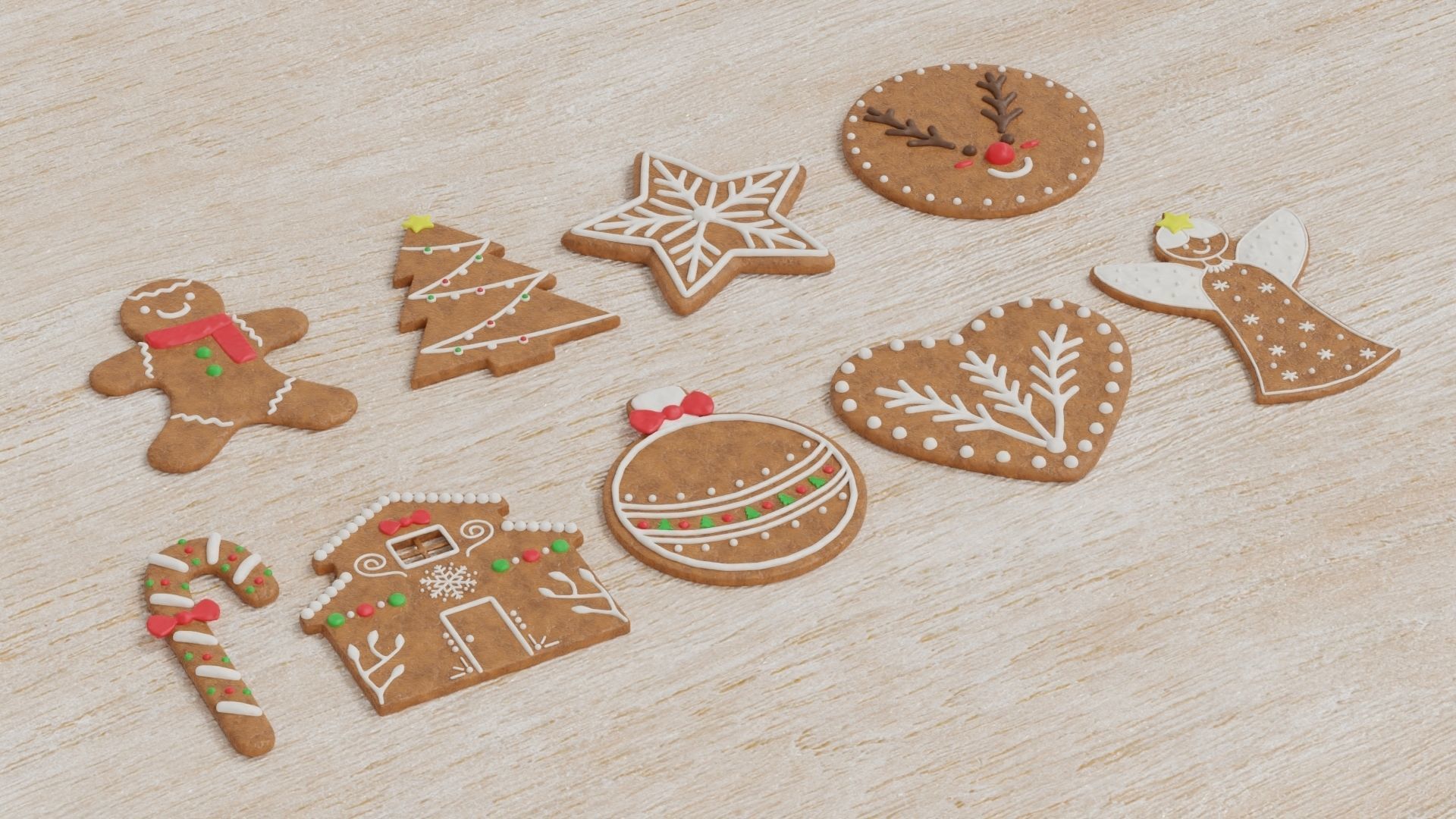 Gingerbread Christmas Cookie Set 2 3D model | CGTrader