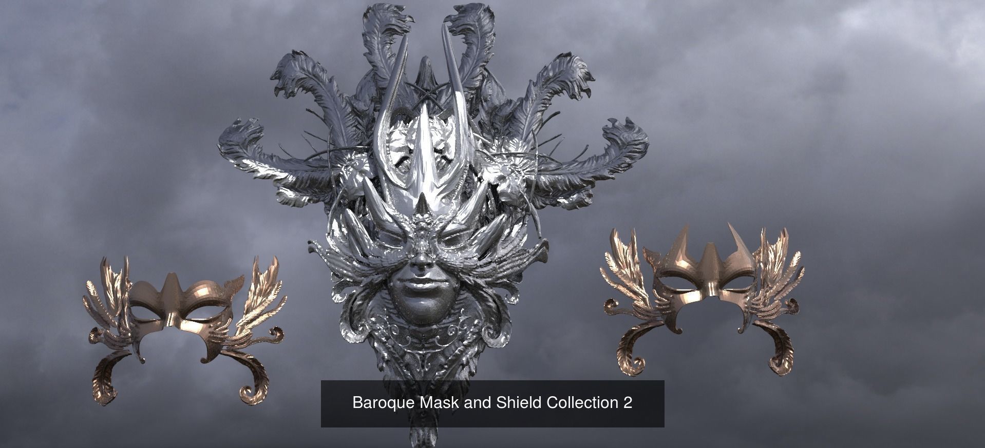 Hera Collection ornate metal sculpture with cloudy sky | CGTrader