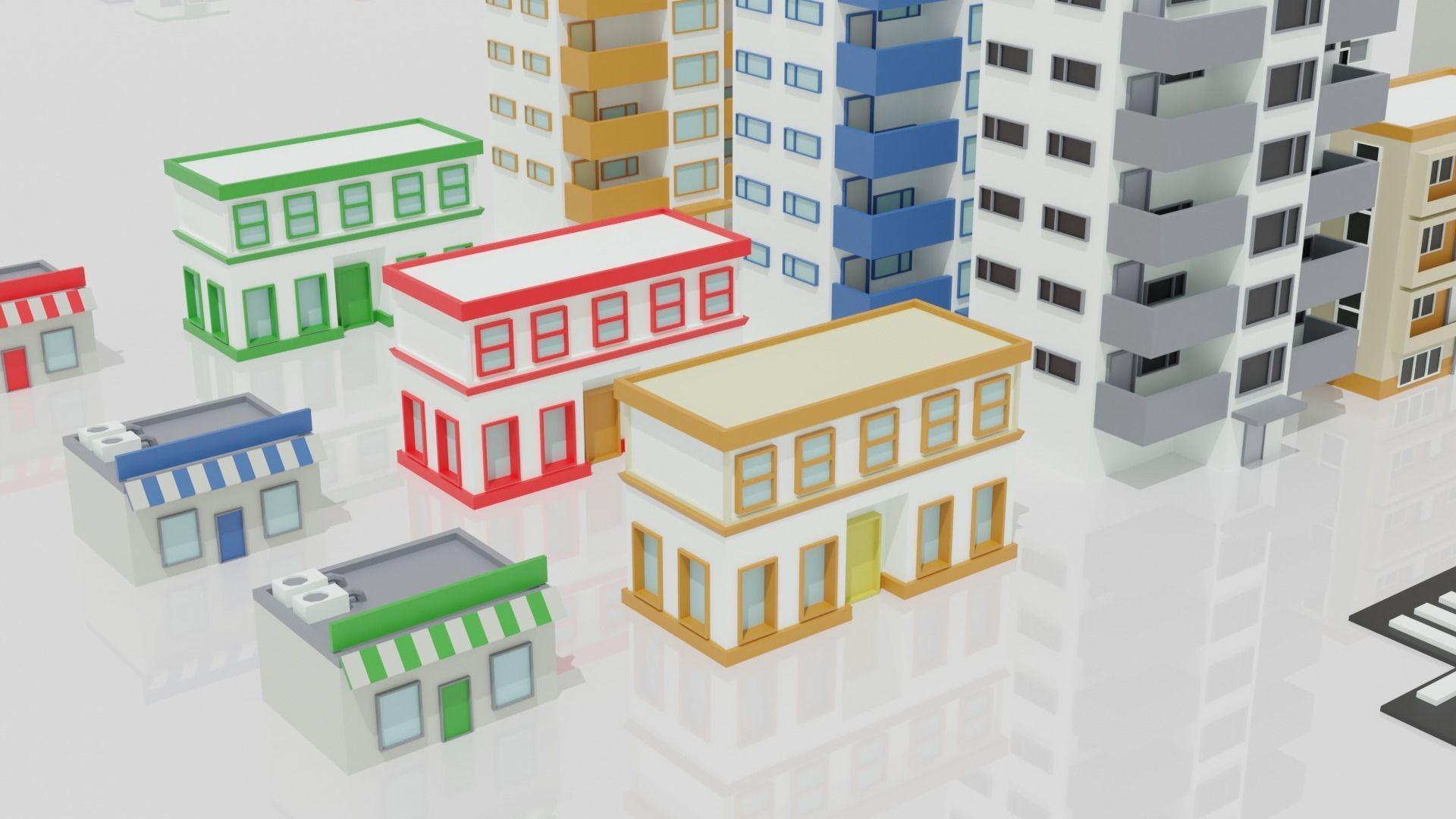 3D model 21 buildings and 16 cars VR / AR / low-poly | CGTrader