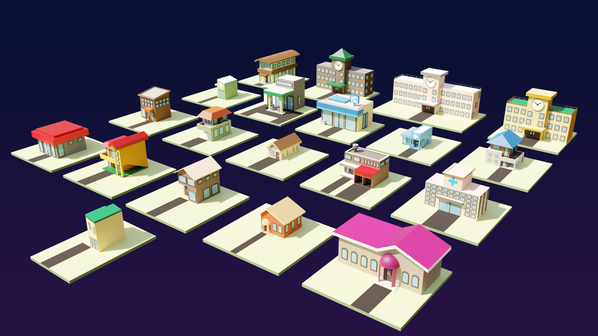 3D model 3D Cartoon City buildings for games VR / AR / low-poly | CGTrader