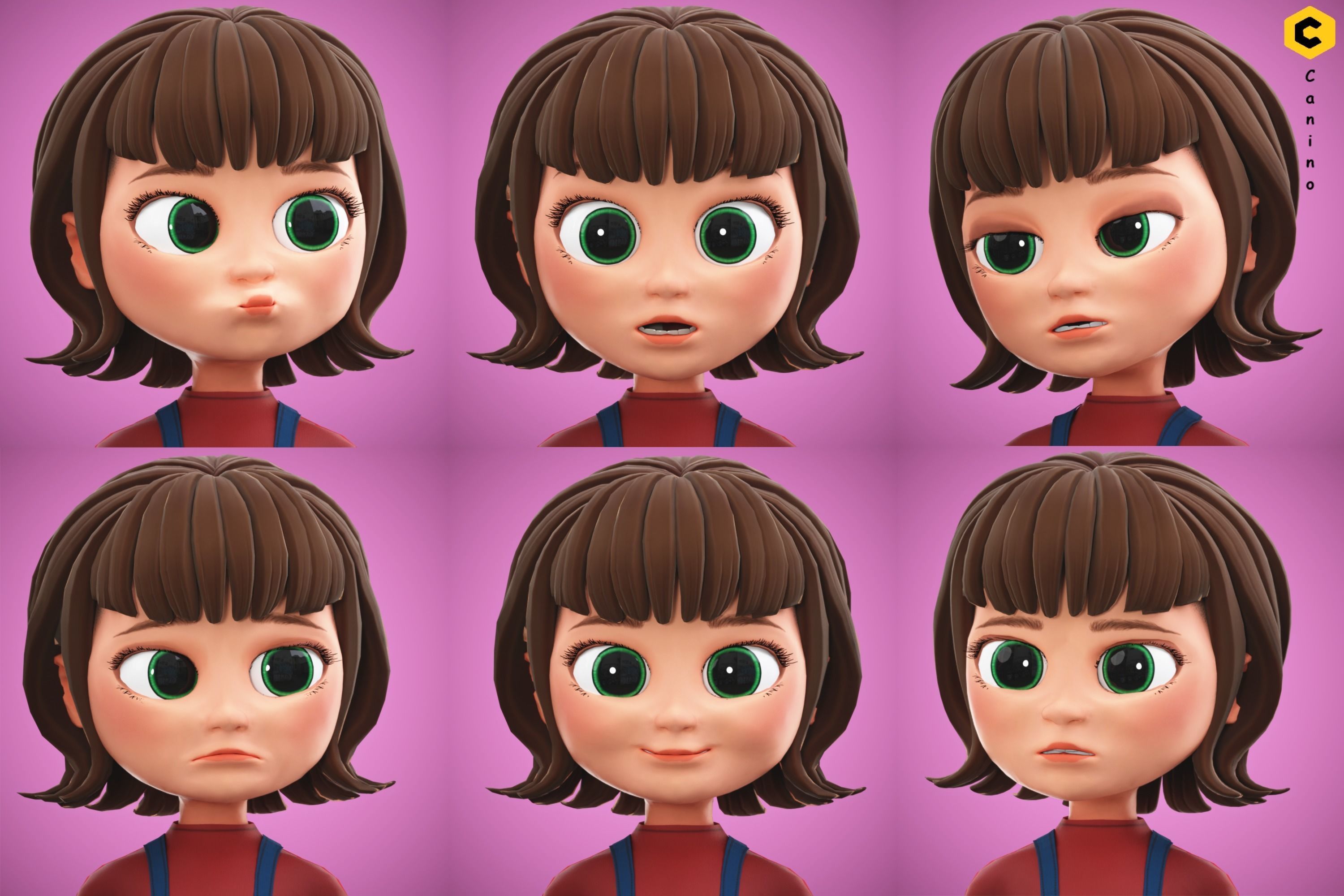 3D model Stylized Cartoon Girl Kid rigged character VR / AR / low-poly ...