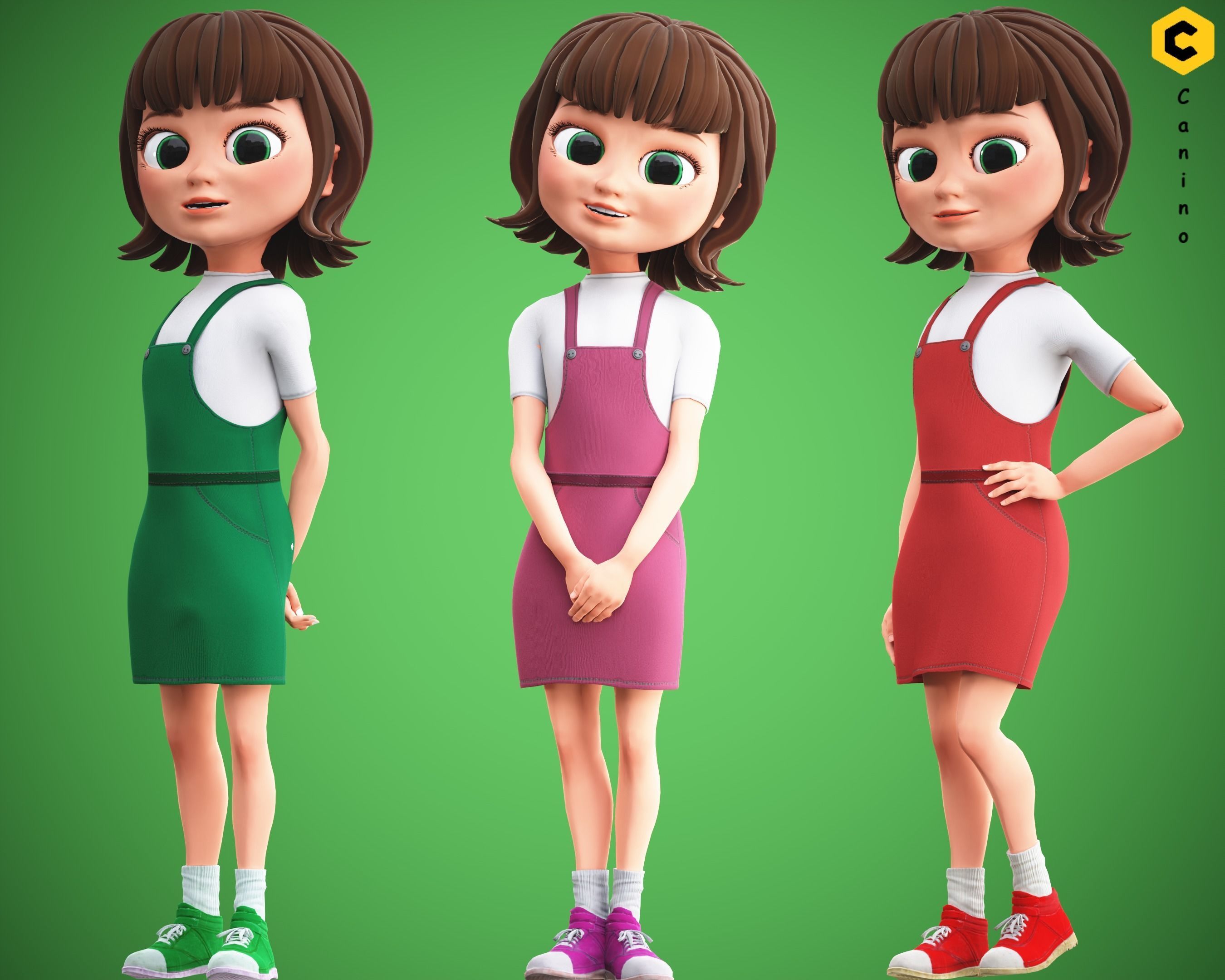 3D model Stylized Cartoon Girl Kid rigged character VR / AR / low-poly ...