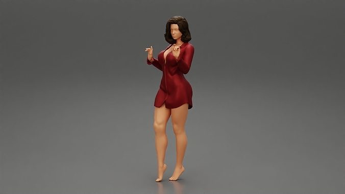 Cute Woman Wearing Long Shirt while Posing 3D model 3D printable | CGTrader