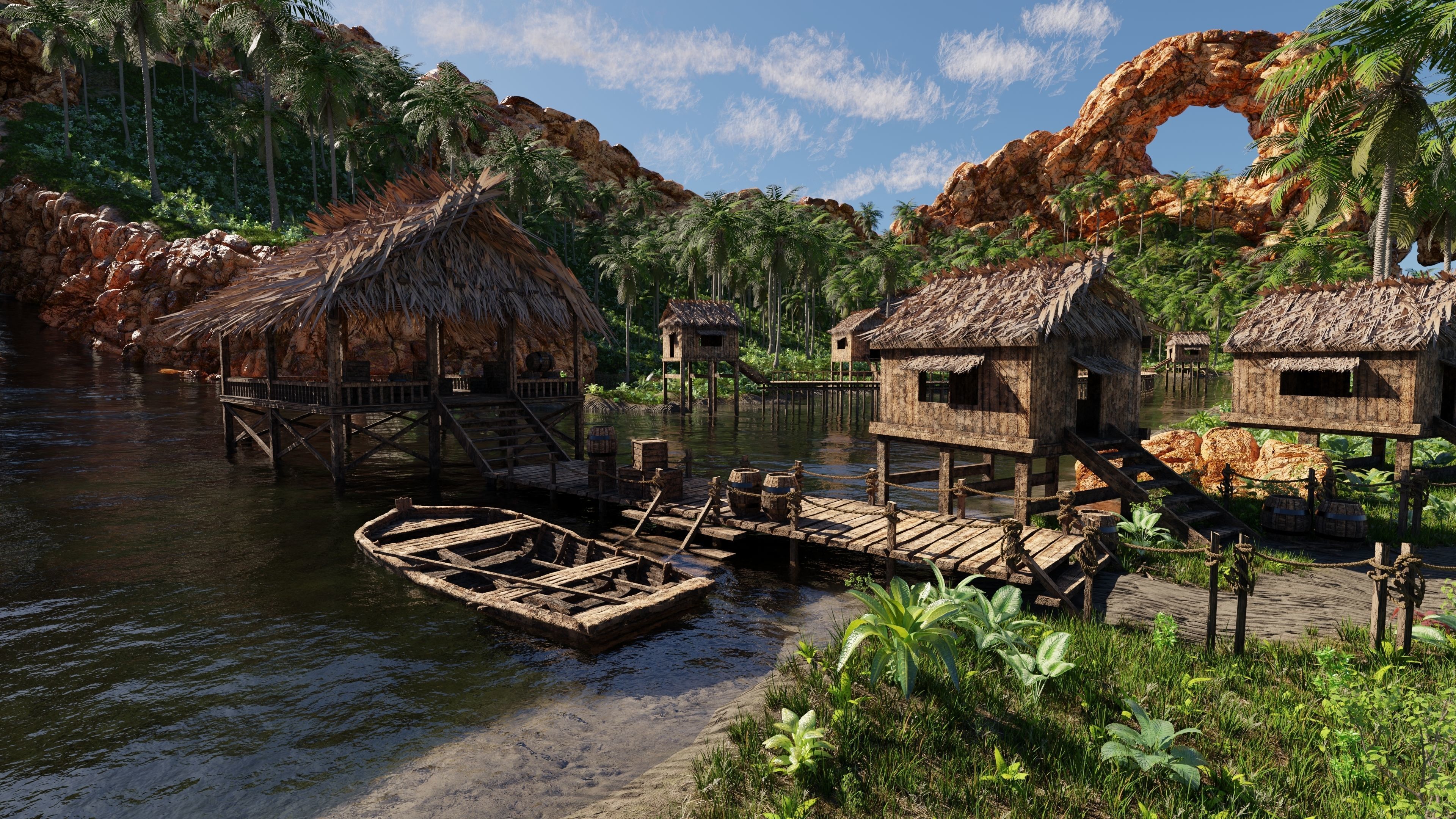 Waterfall Tropical Scene 3D model | CGTrader