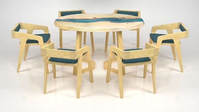 Wooden dining set free 3D model | CGTrader