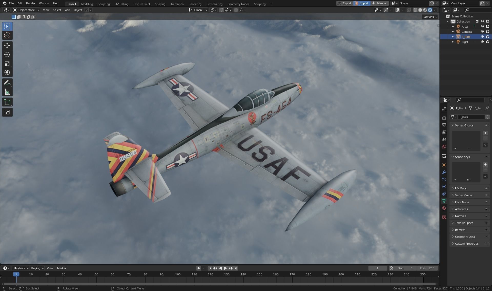 3D model The F-84B Thunderjet Hand painted game model VR / AR / low-poly | CGTrader