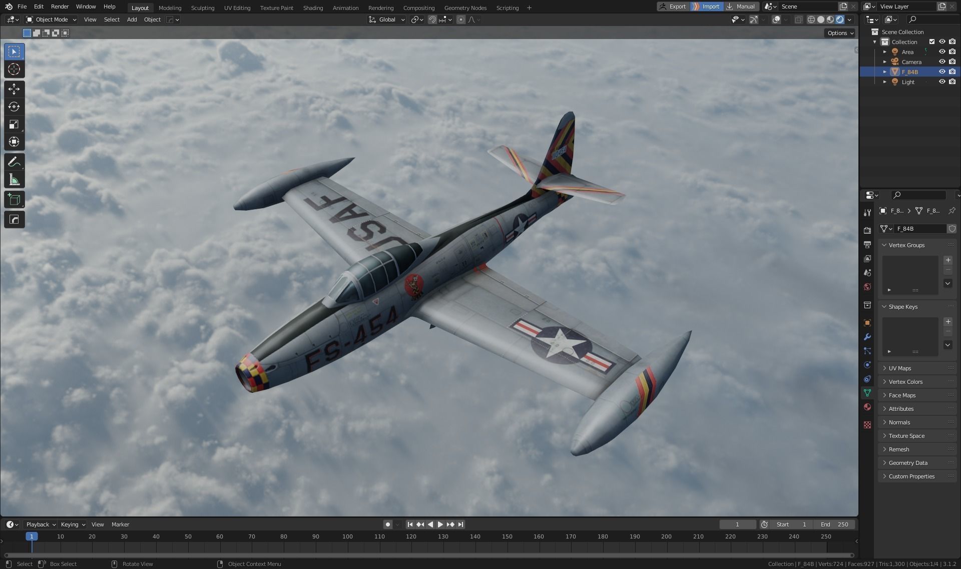 3D model The F-84B Thunderjet Hand painted game model VR / AR / low ...