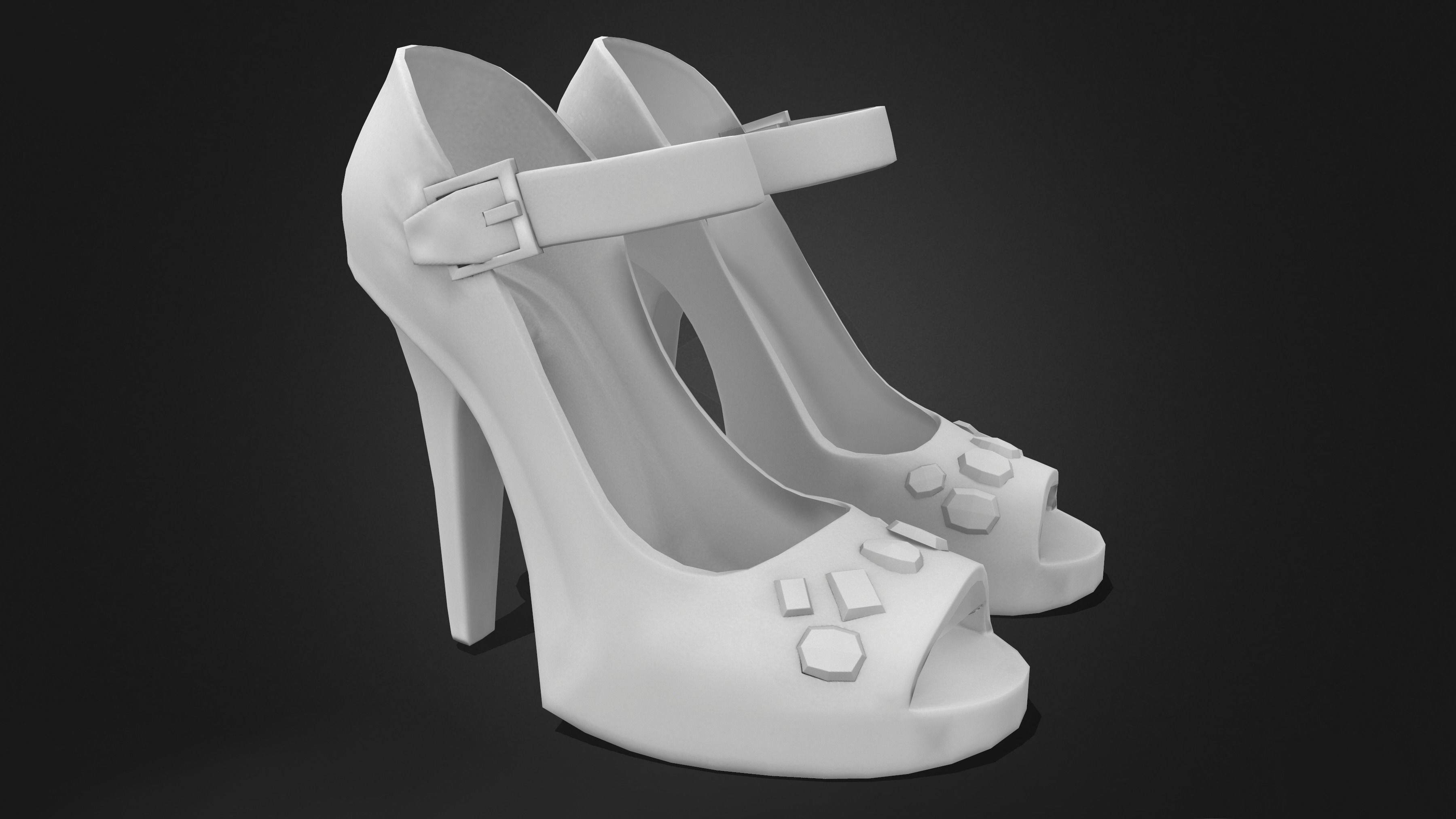 3D model Open Toe Stiletto High Heel Shoes With Gem Stones VR / AR ...