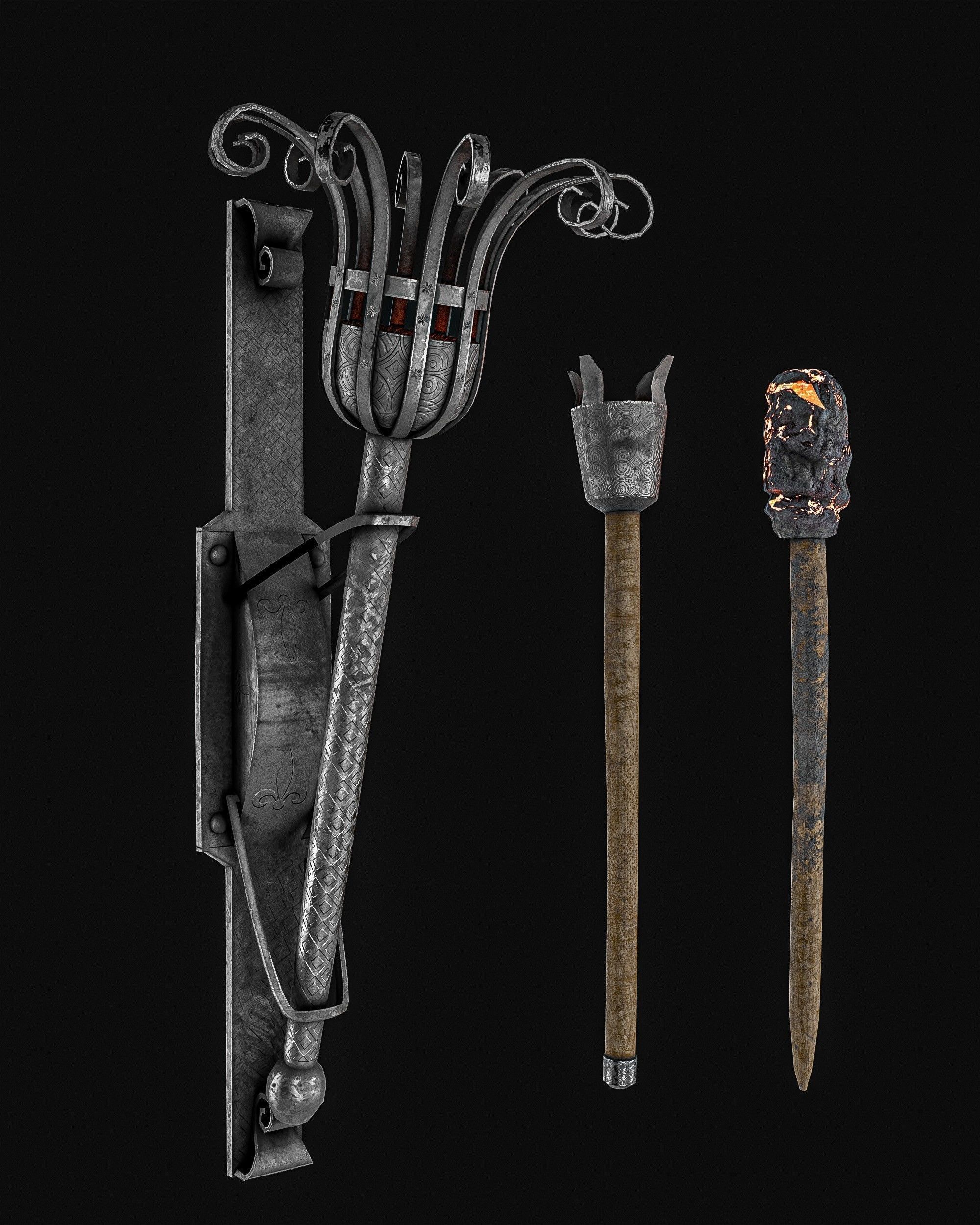 3D model Medieval Torch Pack VR / AR / low-poly | CGTrader