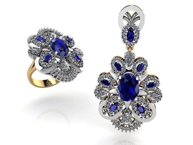 Luxurious Blue Diamond set 2398 3D print model 3D model 3D printable ...