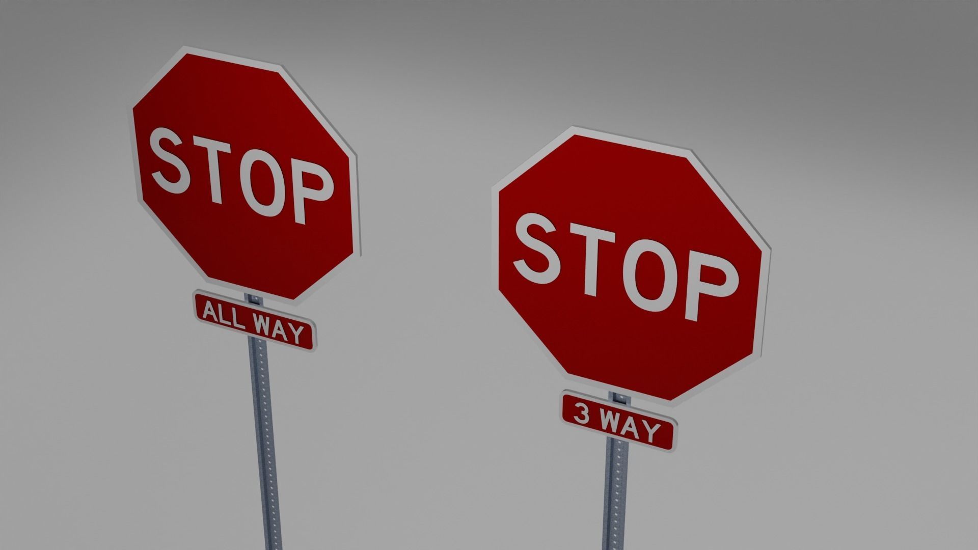3D model STOP Signs - ALL WAY and 3 WAY VR / AR / low-poly | CGTrader