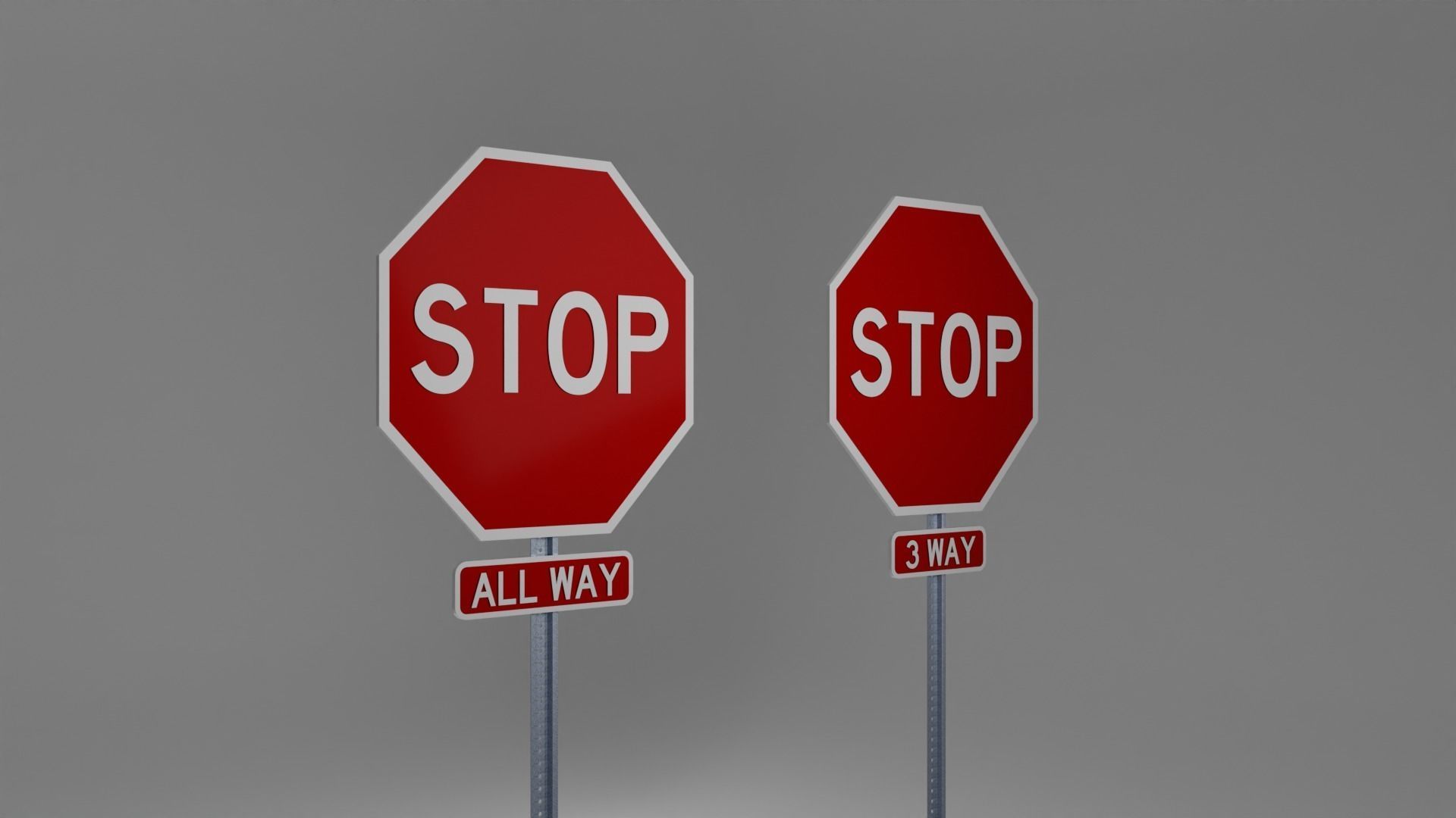 3D model STOP Signs - ALL WAY and 3 WAY VR / AR / low-poly | CGTrader