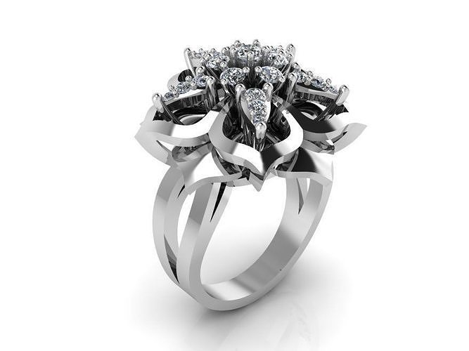 Flower diamond ring 2406 3D print model 3D model 3D printable | CGTrader