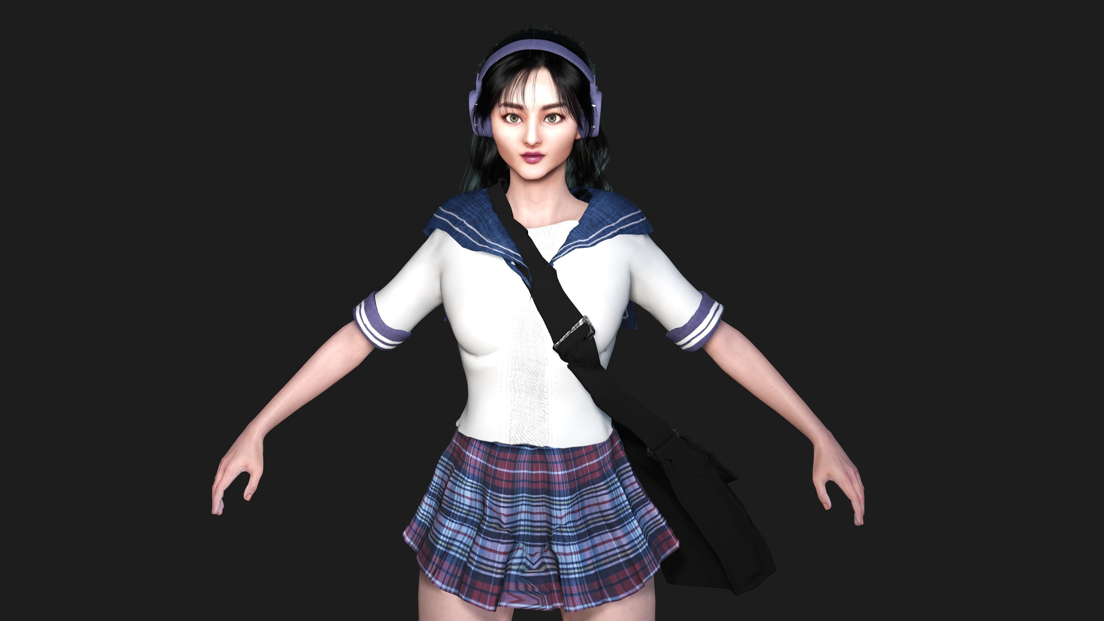 3D model AAA 3D REALISTIC JAPANESE SCHOOL GIRL CHARACTER - YUMIKO VR / AR / low-poly | CGTrader
