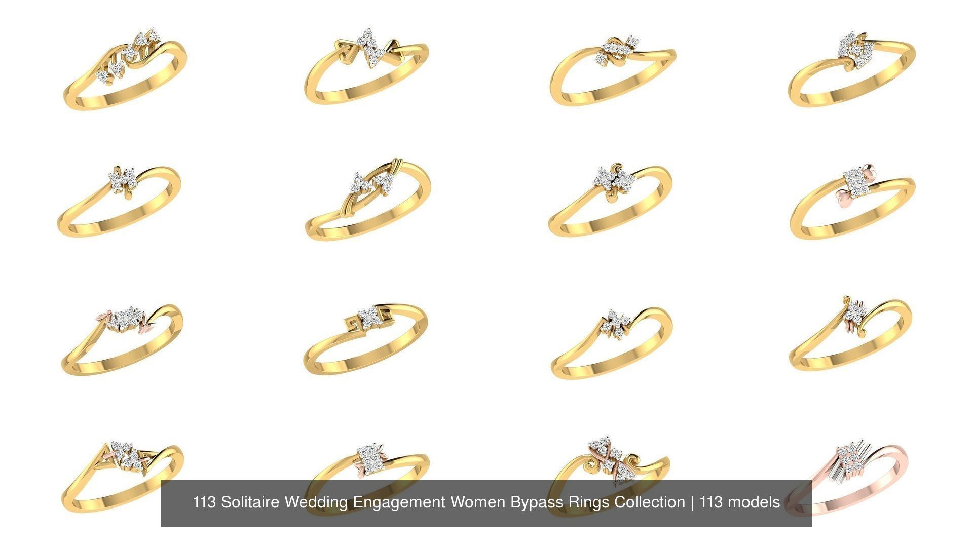 113 Solitaire Wedding Engagement Women Bypass Rings Collection | CGTrader