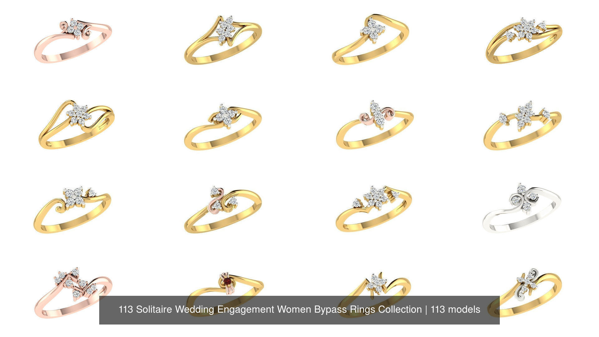 113 Solitaire Wedding Engagement Women Bypass Rings Collection | CGTrader