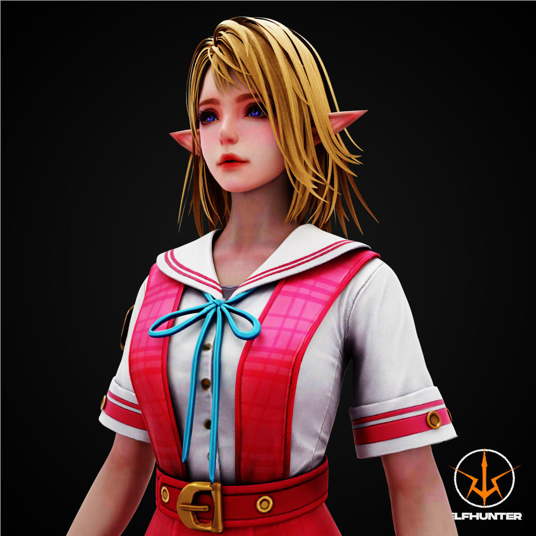3D model EXCLUSIVE ELF HUNTER EDITION RIGGED CHARACTER ELF PINK SCHOOL ...