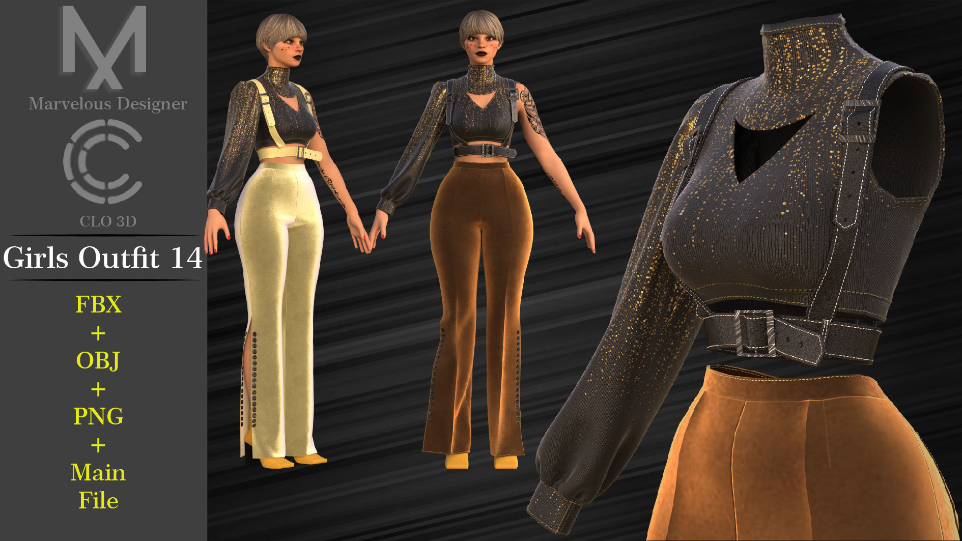 Girls Outfit 1 - Marvelous - CLO Project file 3D model 3D model | CGTrader