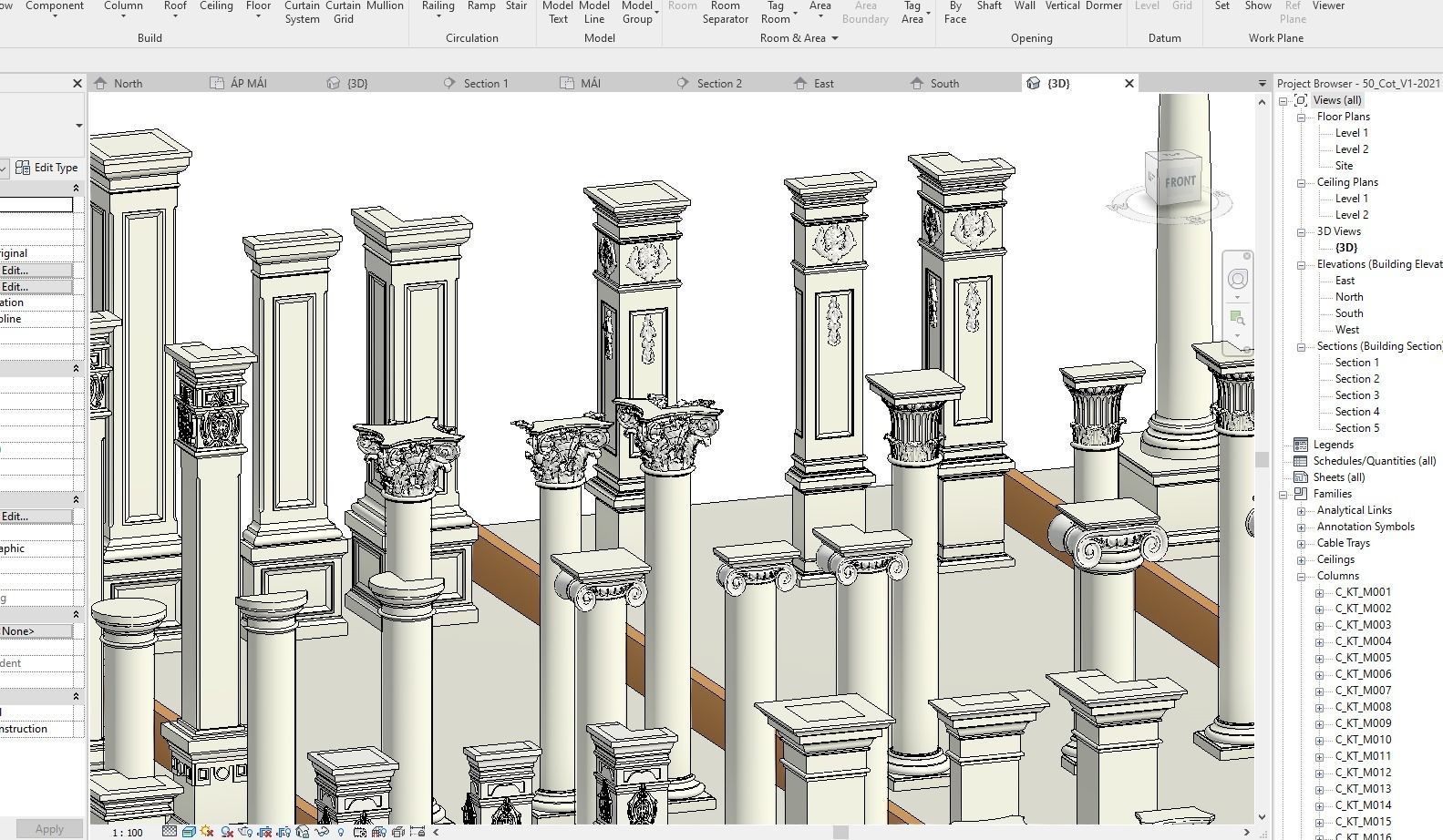 3D model 50 neoclassical architectural columns built with revit VR / AR ...