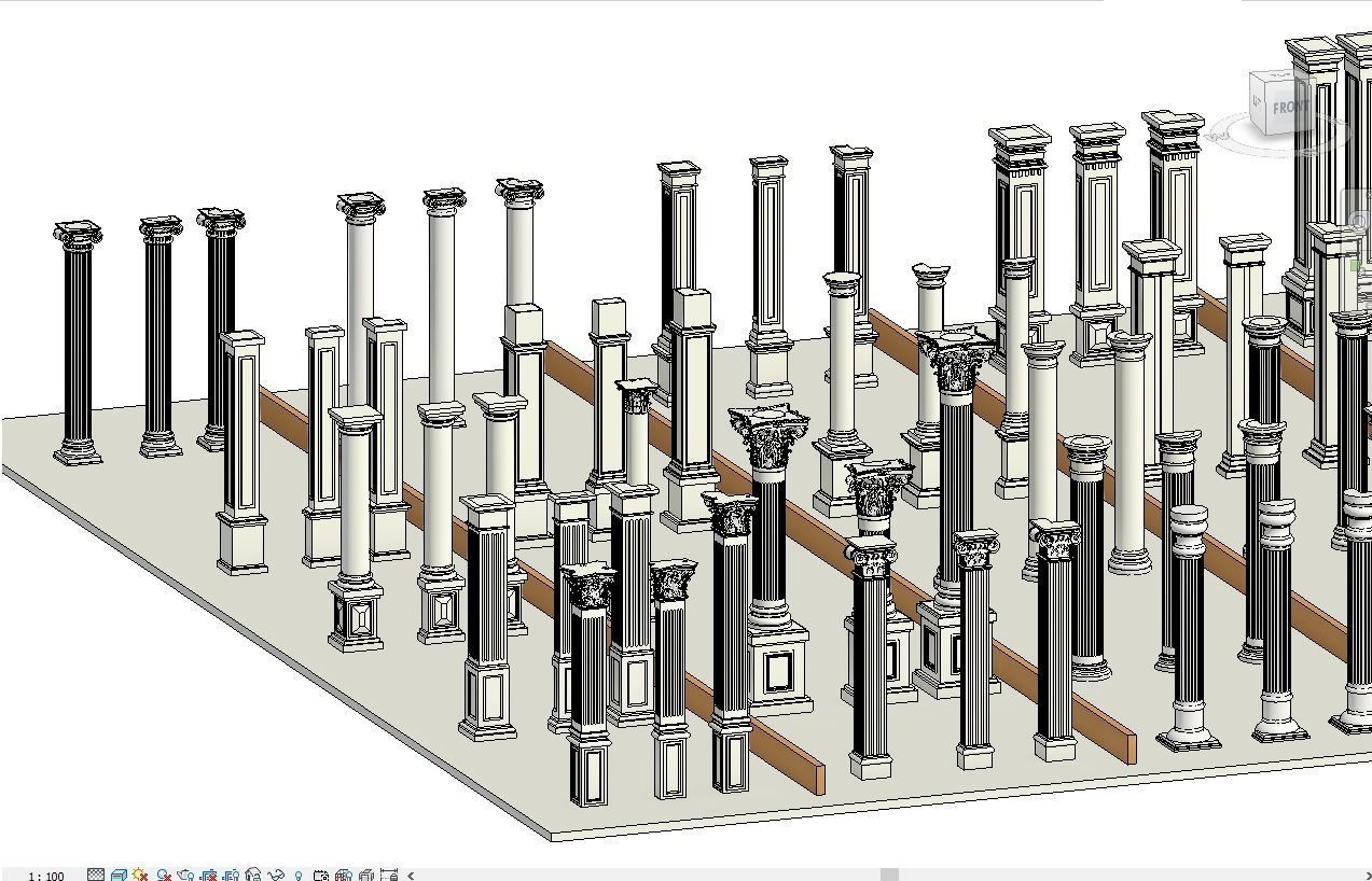 3D model 50 neoclassical architectural columns built with revit VR / AR ...