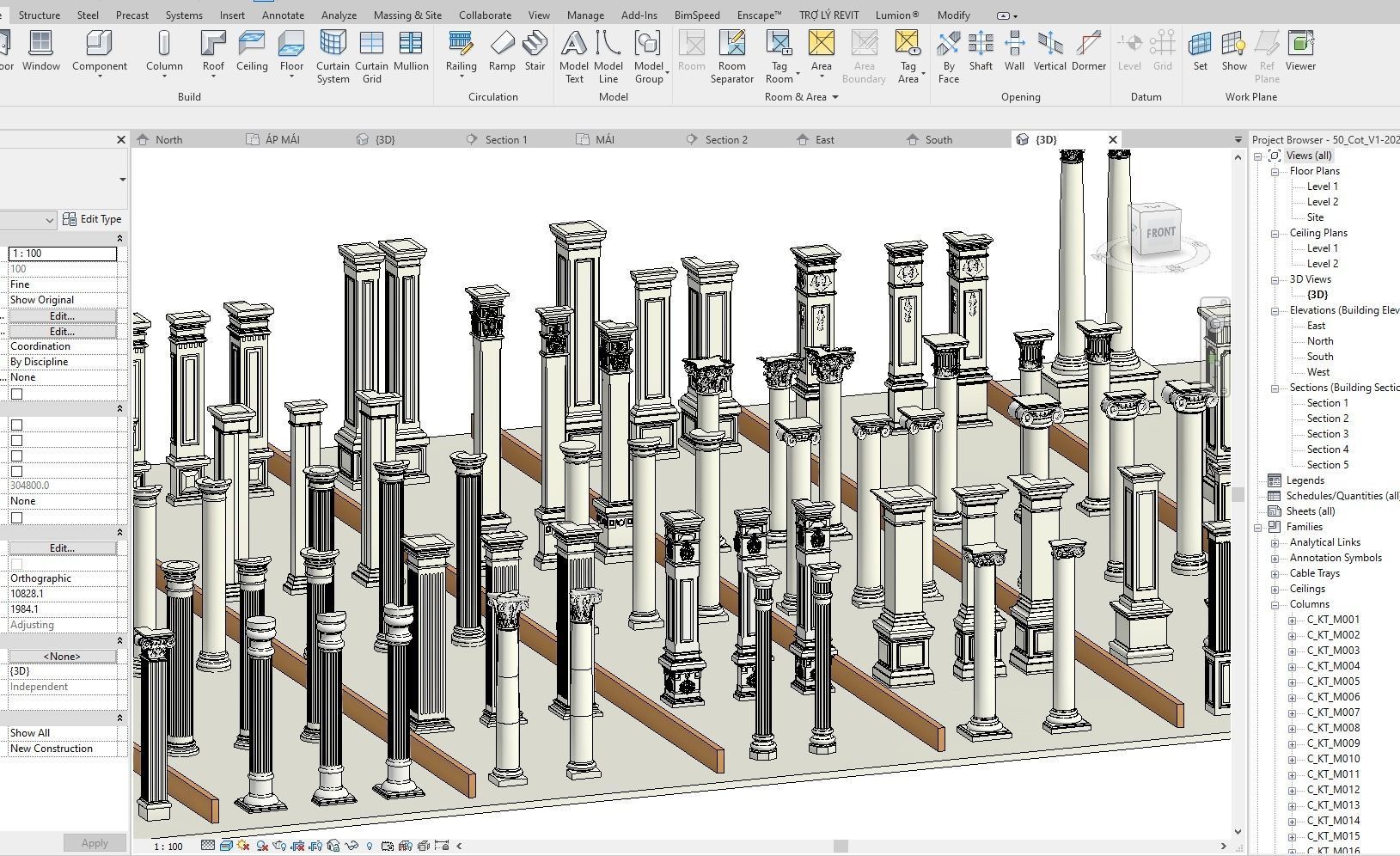 3D model 50 neoclassical architectural columns built with revit VR / AR ...
