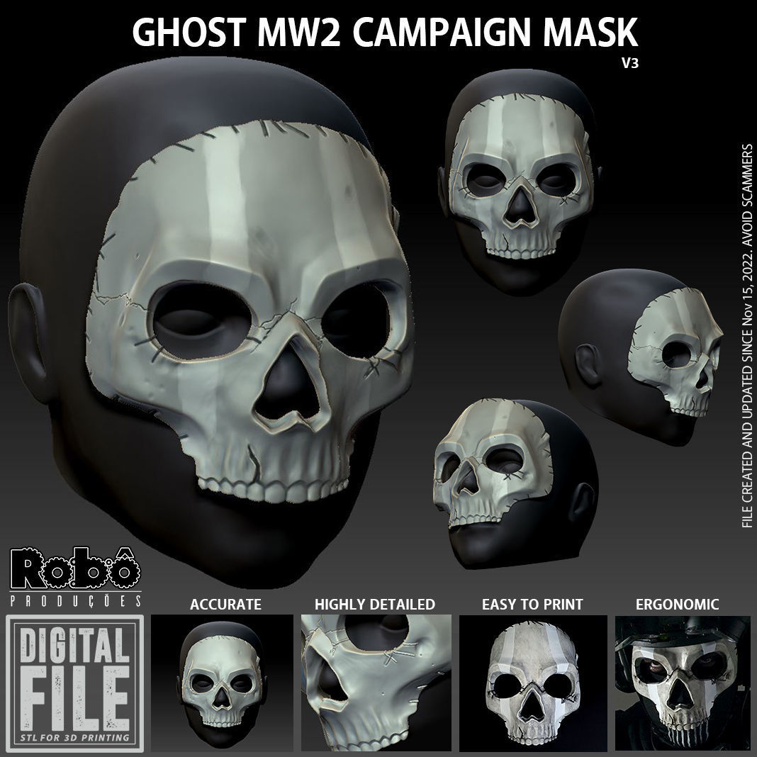 GHOST SIMON RILEY MW2 MASK - COD - MODERN WARFARE - WARZONE 3D model 3D ...