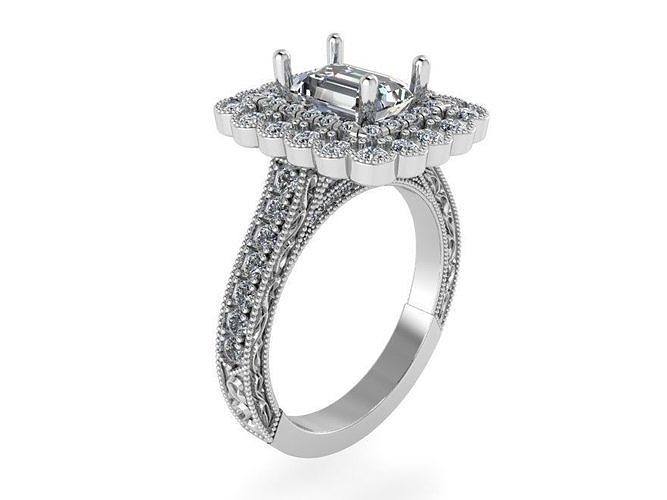 2-row square diamond ring 2490 3D print model 3D model 3D printable ...