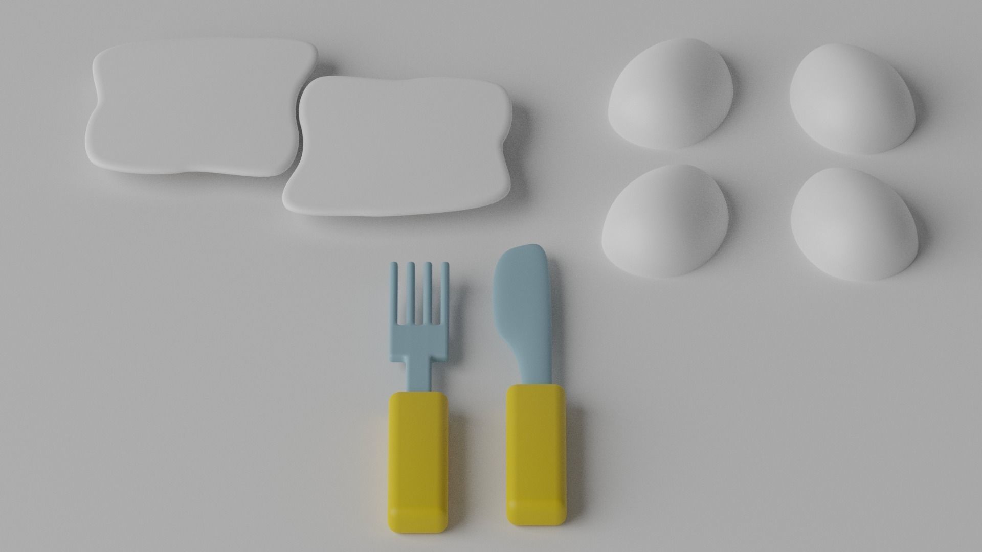 3D model Cartoon Fried Egg Boiled Egg Plate Cutlery VR / AR / low-poly ...