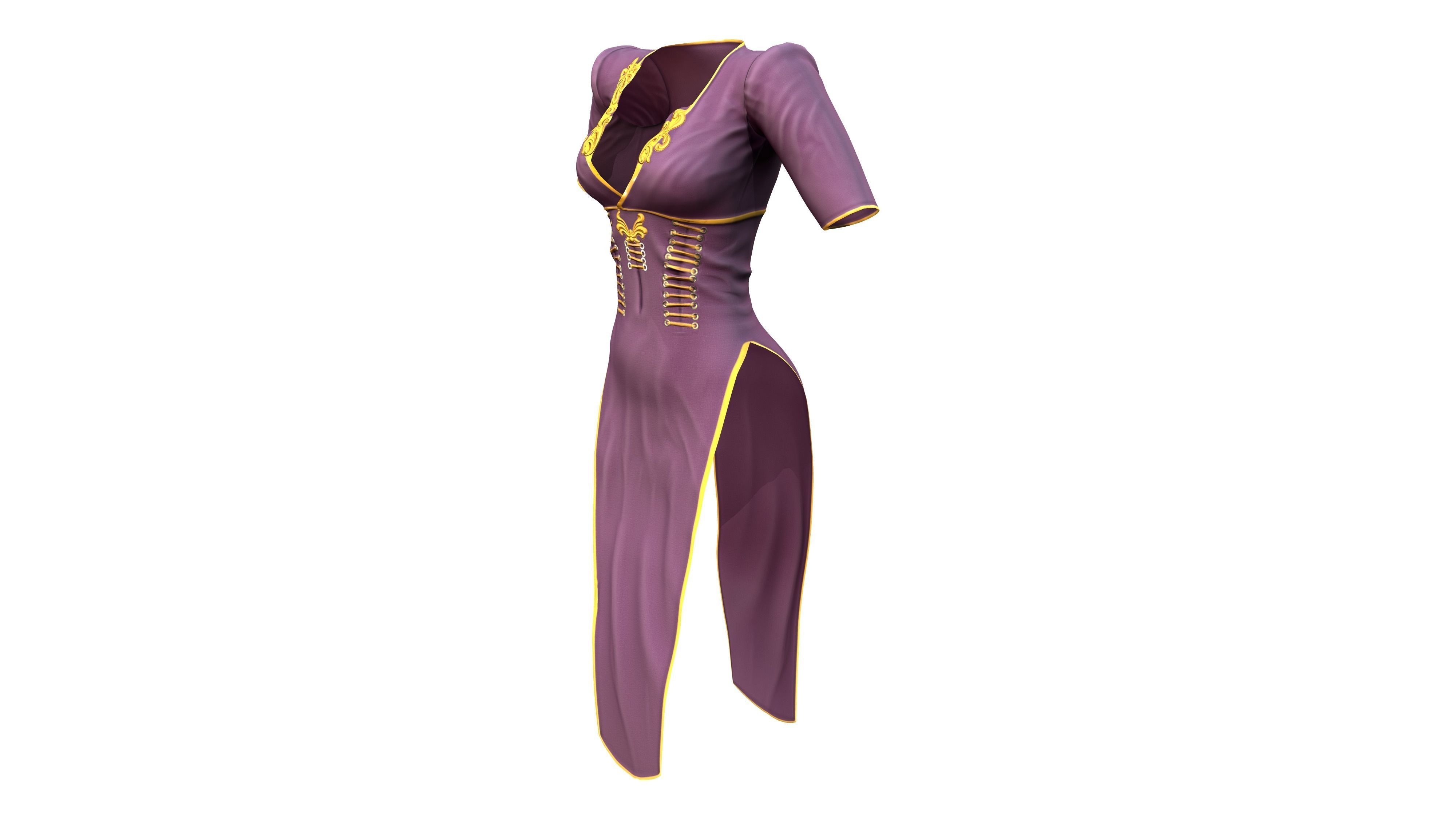 3D model Medieval Fantasy Side Slits Dress VR / AR / low-poly | CGTrader
