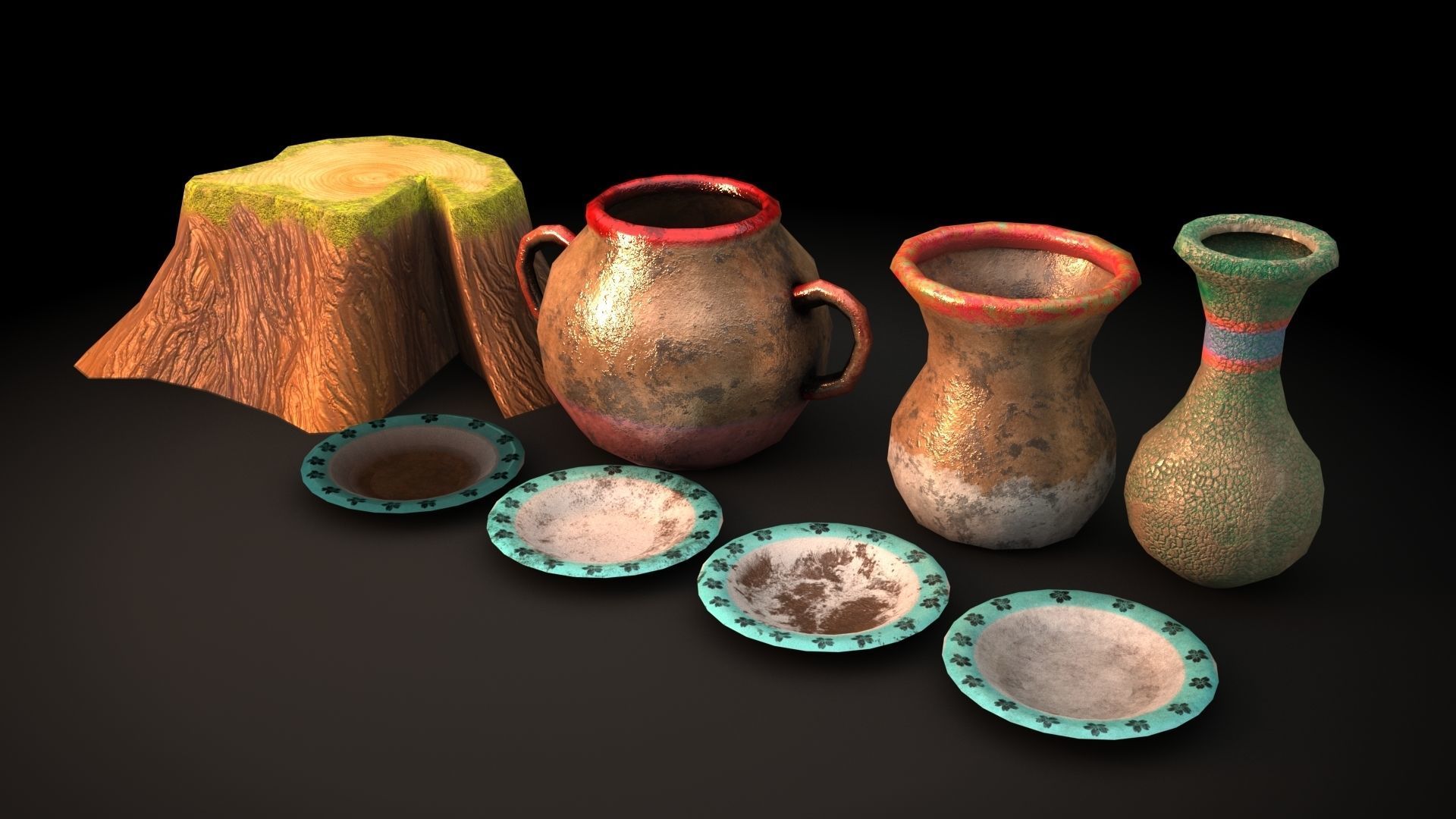 3D model Pottery Plate and Log VR / AR / low-poly | CGTrader