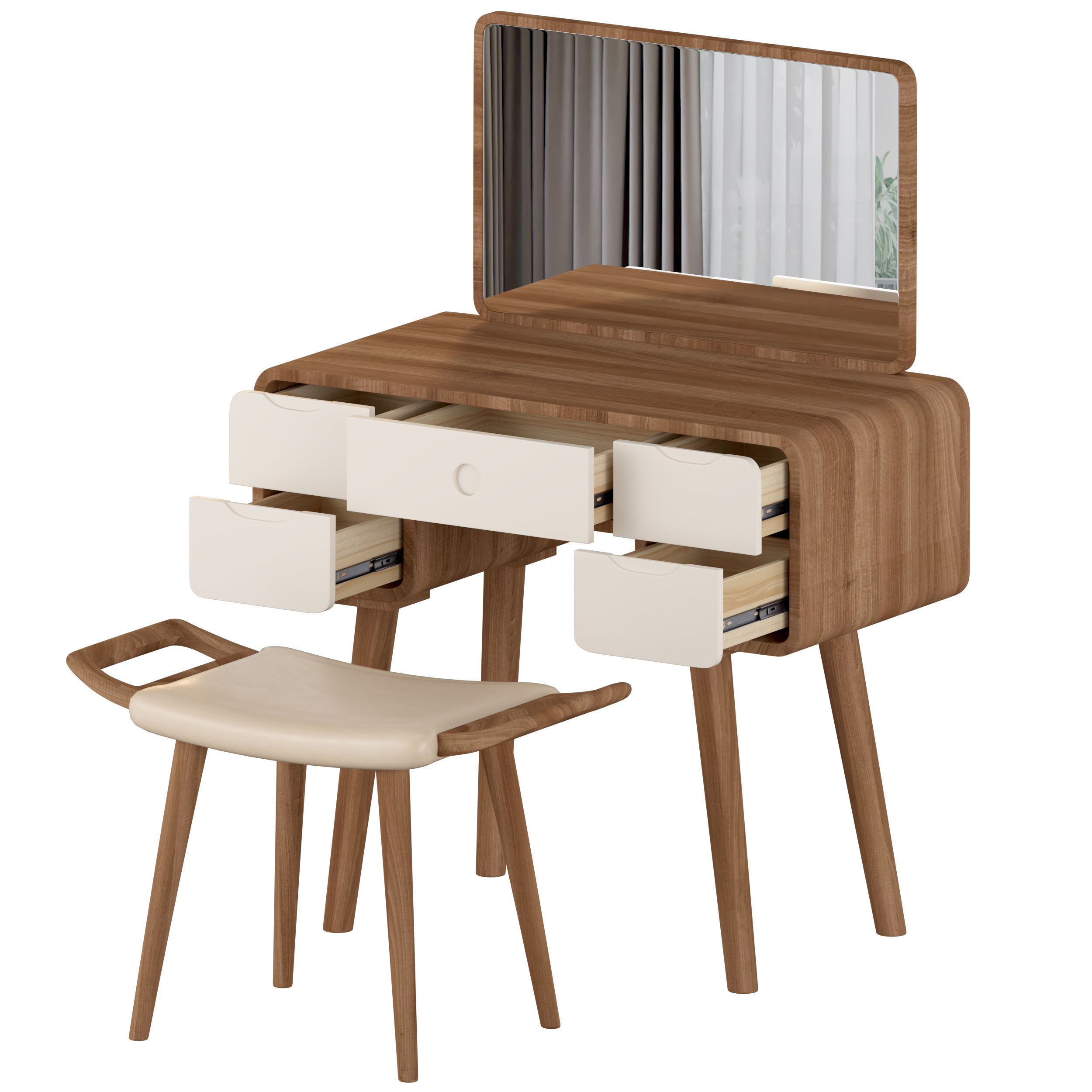 Solid Wood Makeup Vanity With 5 Drawers 3D model | CGTrader