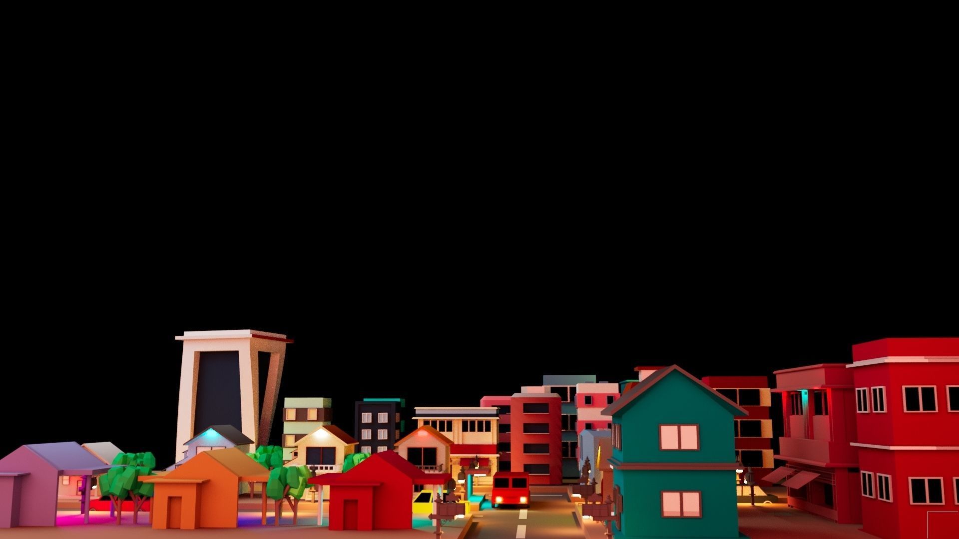 Low Poly Night Cityscape Environment 3D model | CGTrader