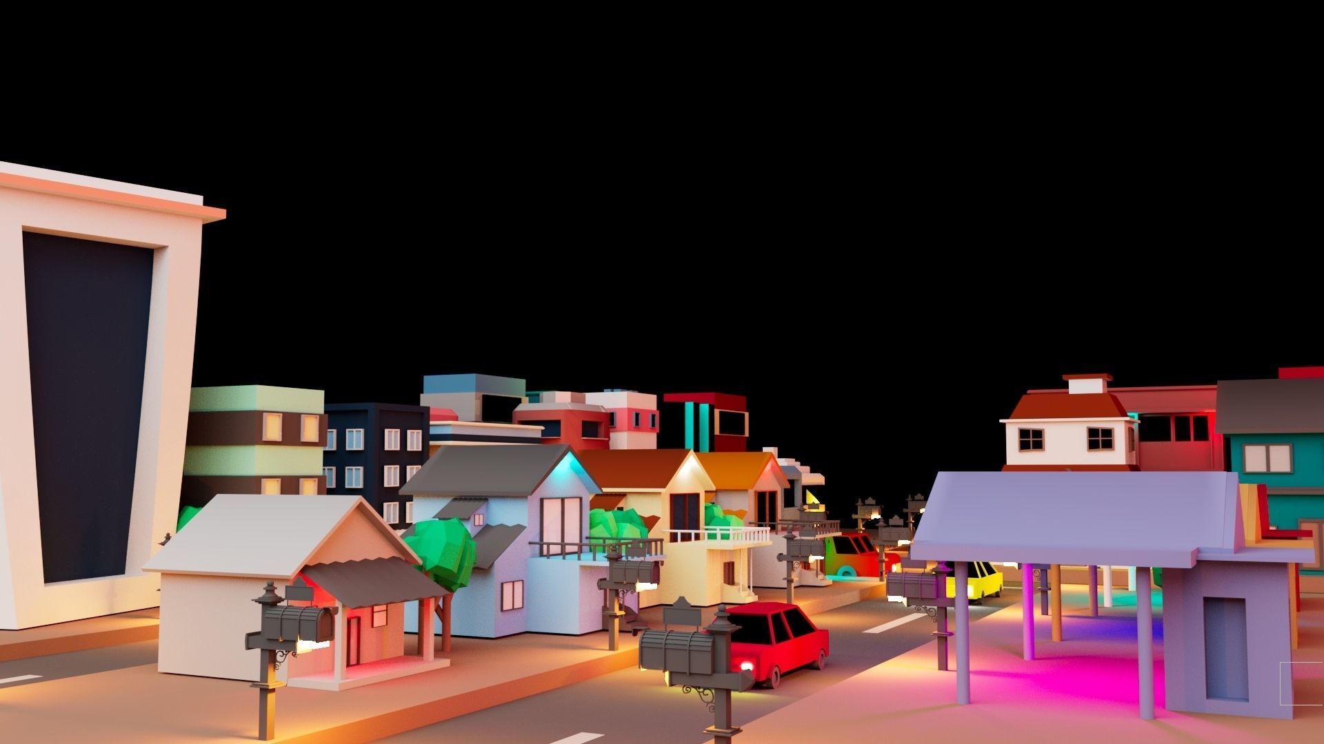 Low Poly Night Cityscape Environment 3D model | CGTrader