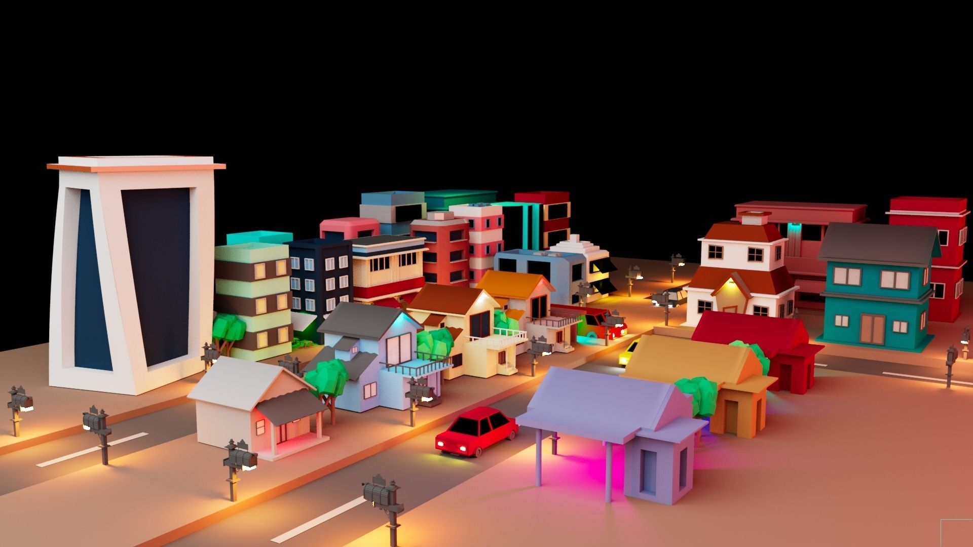 Low Poly Night Cityscape Environment 3D model | CGTrader