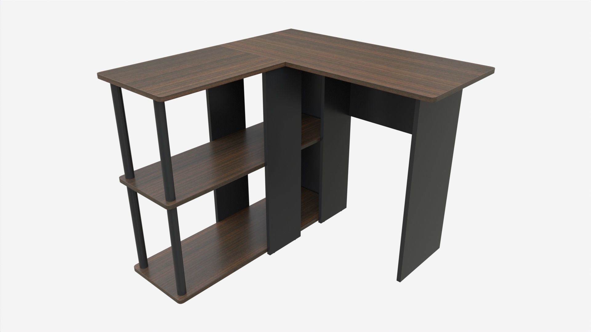 L-shape Desk with Bookshelf 3D model | CGTrader