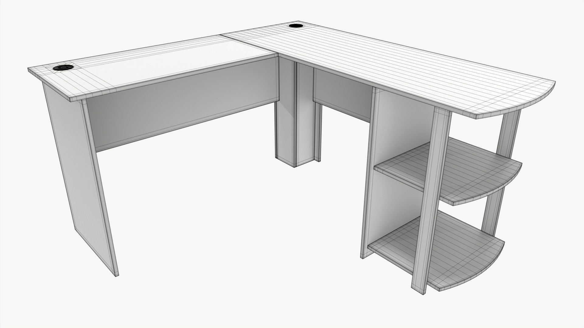 L-shape Desk with Side Bookshelves 3D model | CGTrader