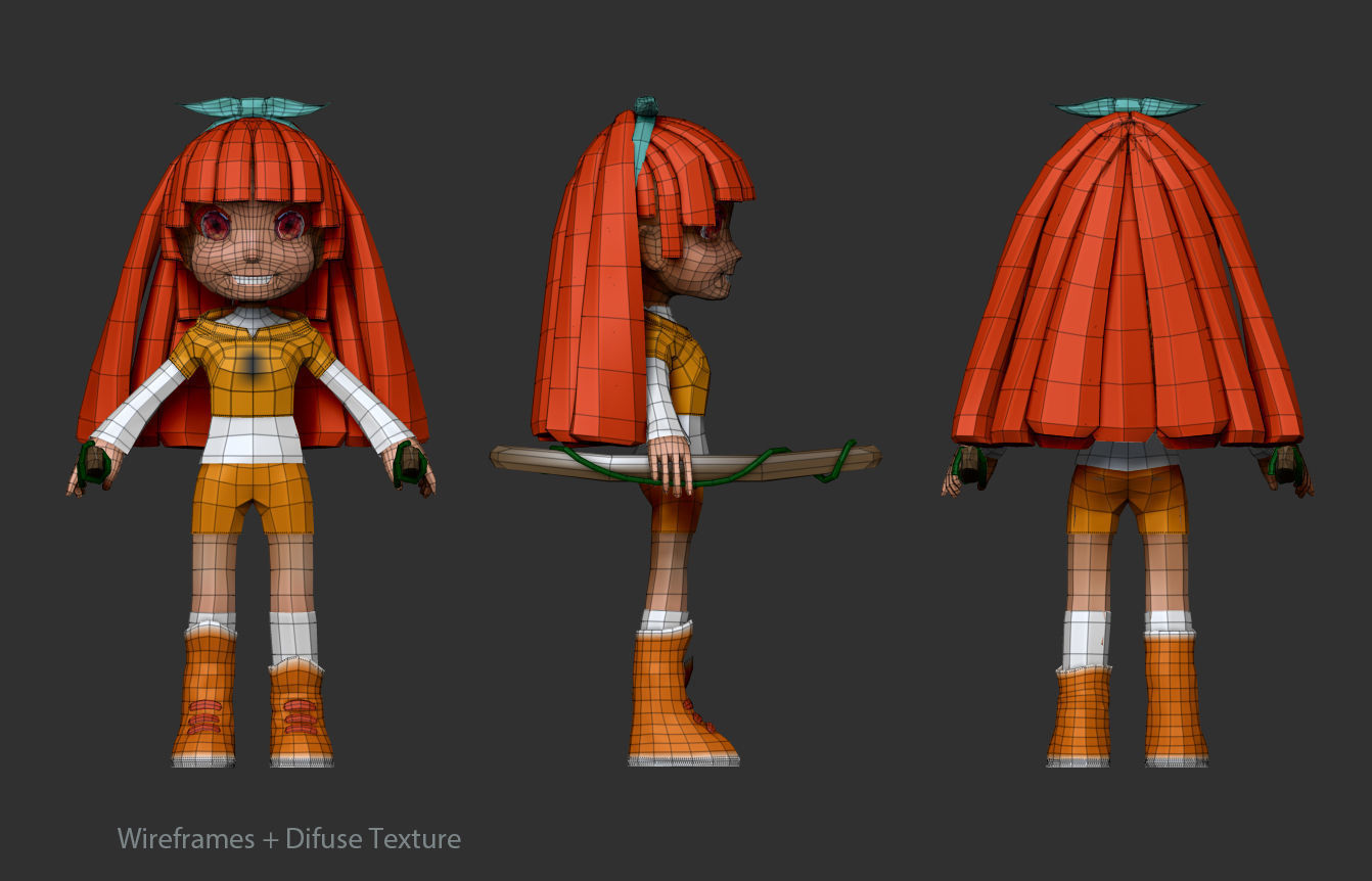 3D model stylized anime girl half chibi character VR / AR / low-poly ...