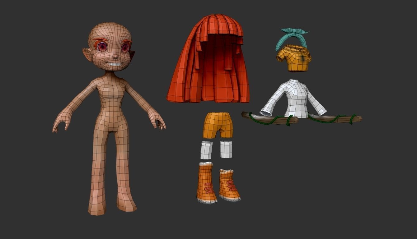 3D model stylized anime girl half chibi character VR / AR / low-poly ...