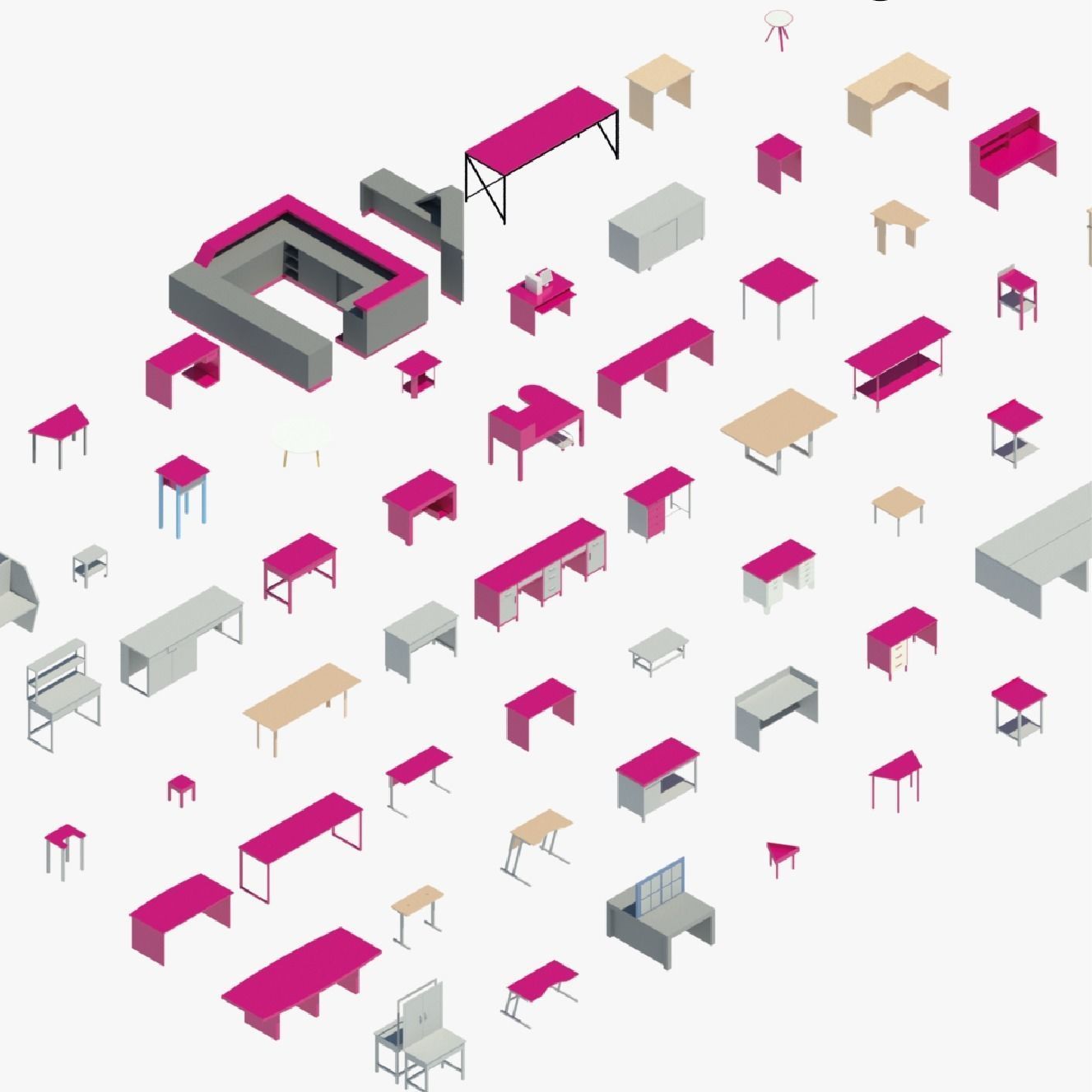 Tables big and small - Pack of revit families 3D model | CGTrader