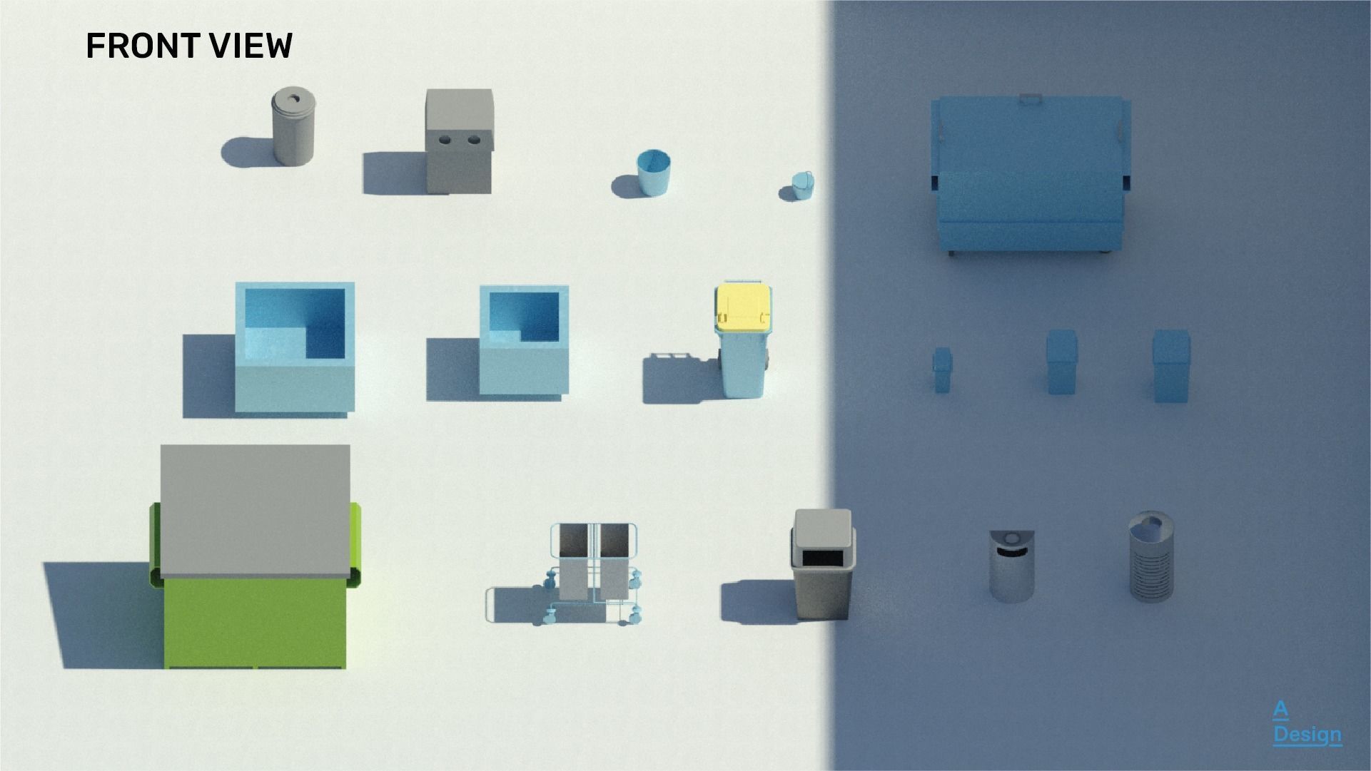 Litter bins and waste containers - Pack of revit families 3D model ...