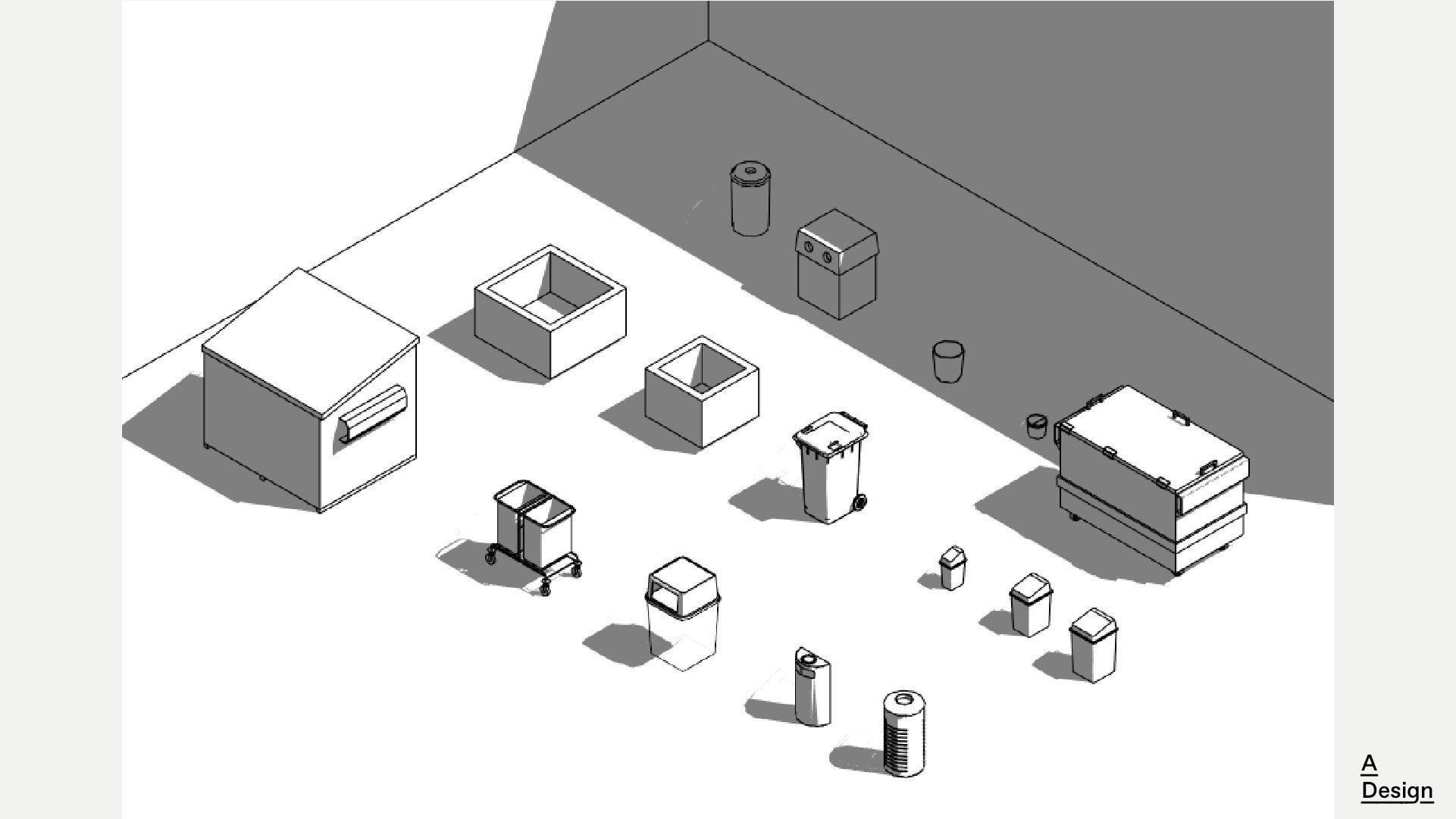 Litter bins and waste containers - Pack of revit families 3D model ...