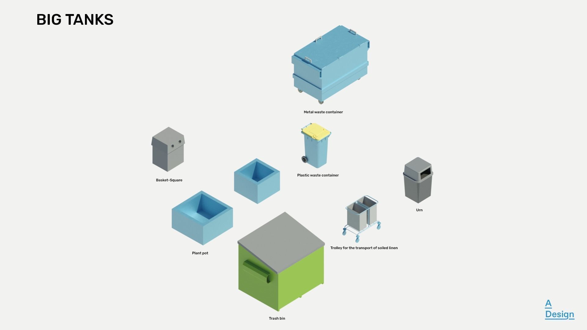 Litter bins and waste containers - Pack of revit families 3D model ...