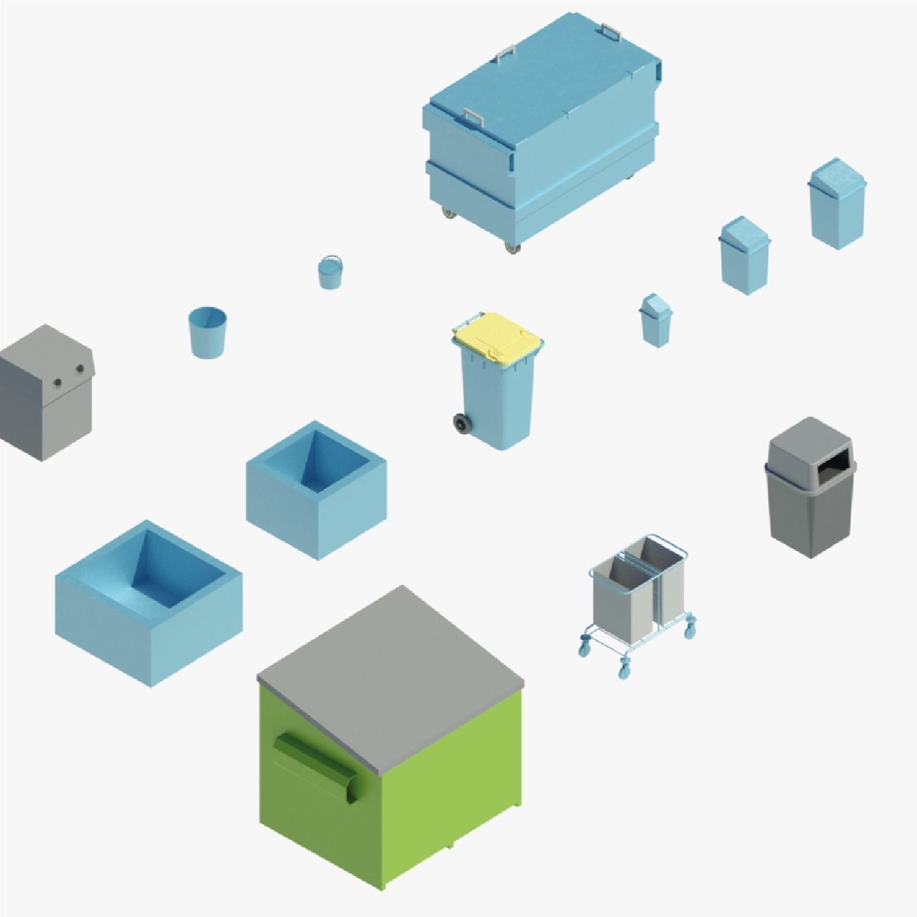 Litter bins and waste containers - Pack of revit families 3D model ...
