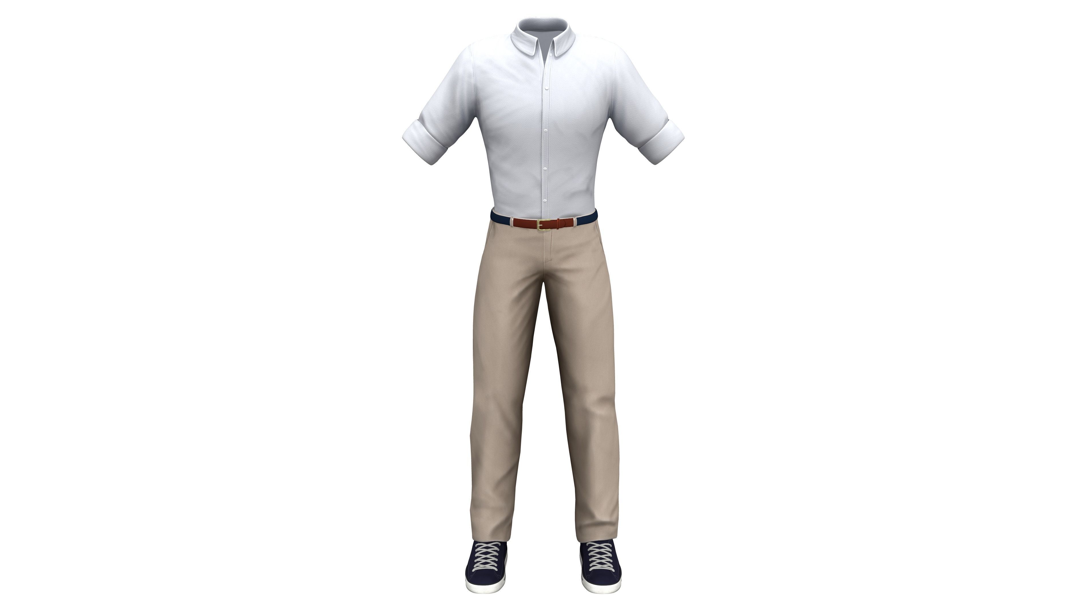3D model Men Formal Shirt And Chino Pants Full Outfit VR / AR / low ...